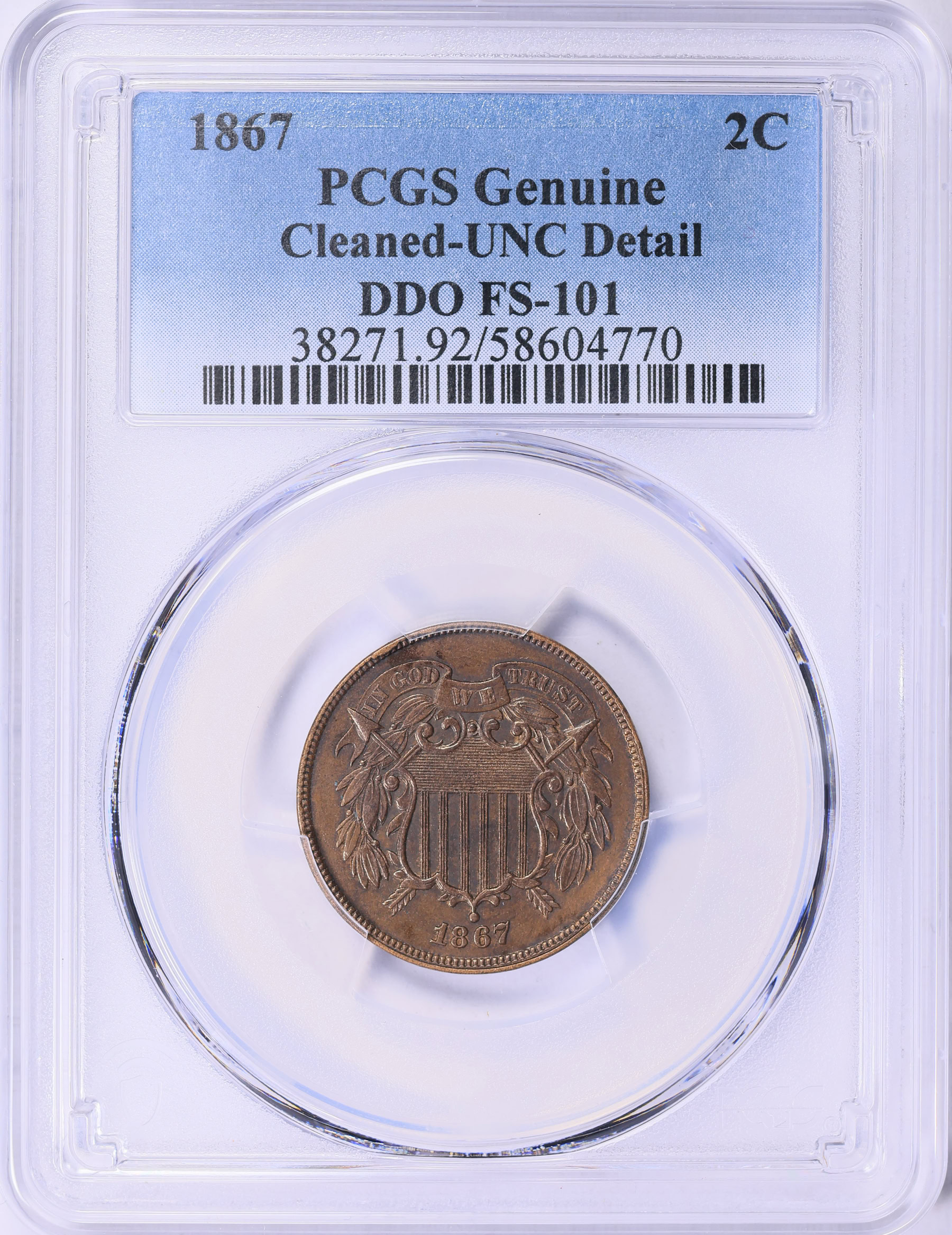 1867 Two-Cent Piece Doubled Die Obverse FS-101 PCGS Genuine Unc Details (Item 1876305 ...
