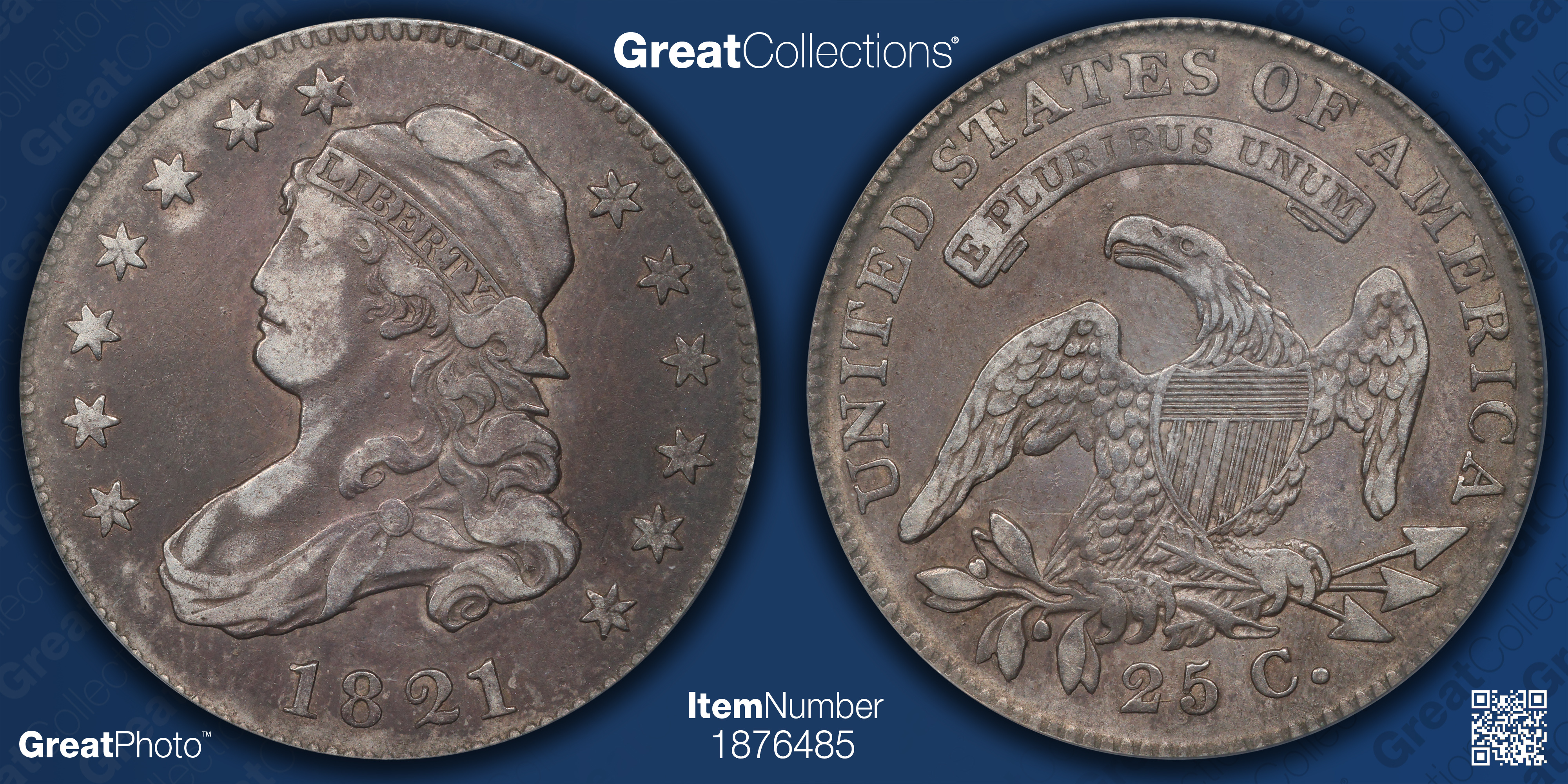 1821 Capped Bust Quarter ANACS VF-30 (Item 1876485) | GreatCollections ...