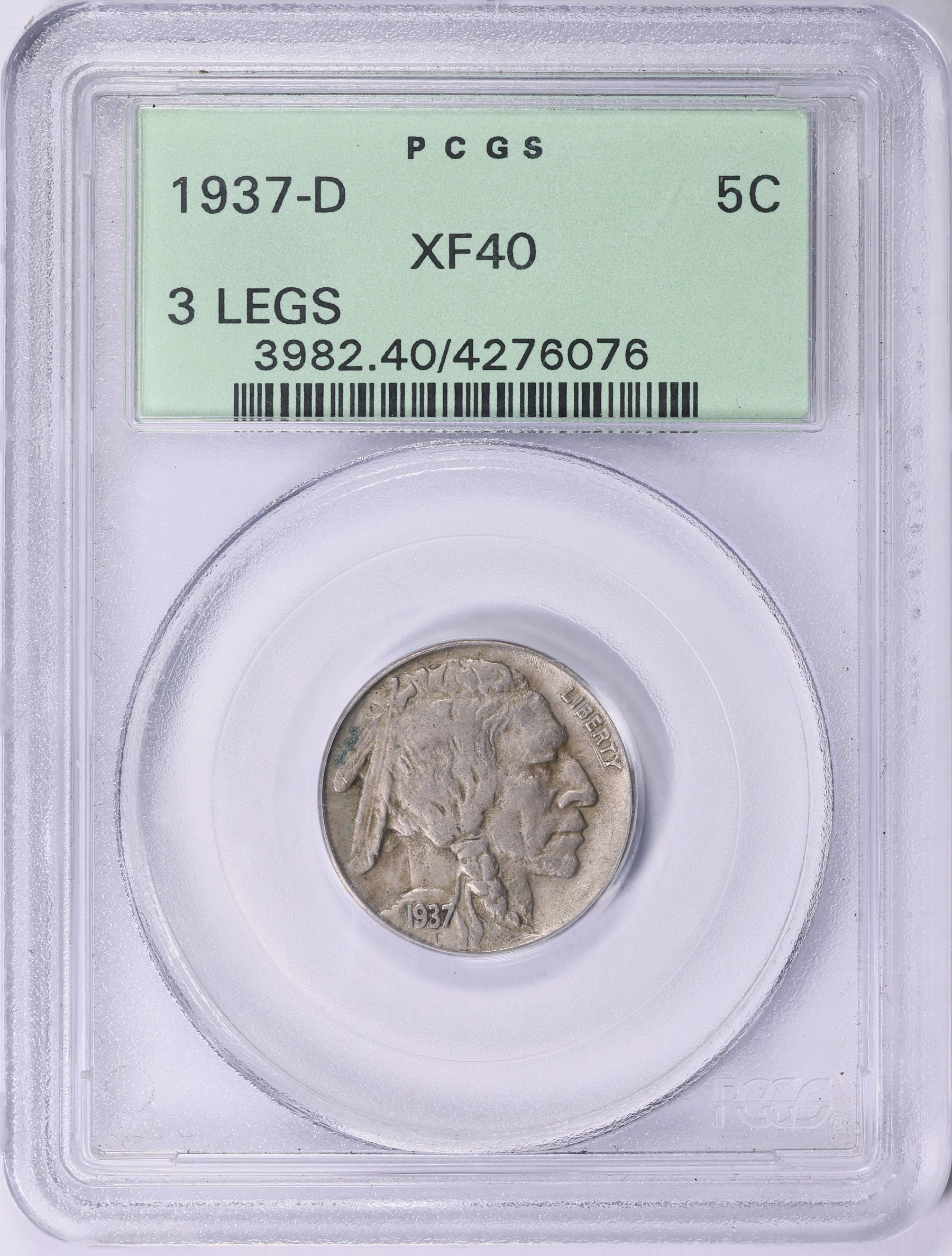 1937-D Buffalo Nickel 3 Legs PCGS XF-40 OGH (Item 1876498) | GreatCollections Coin Auctions