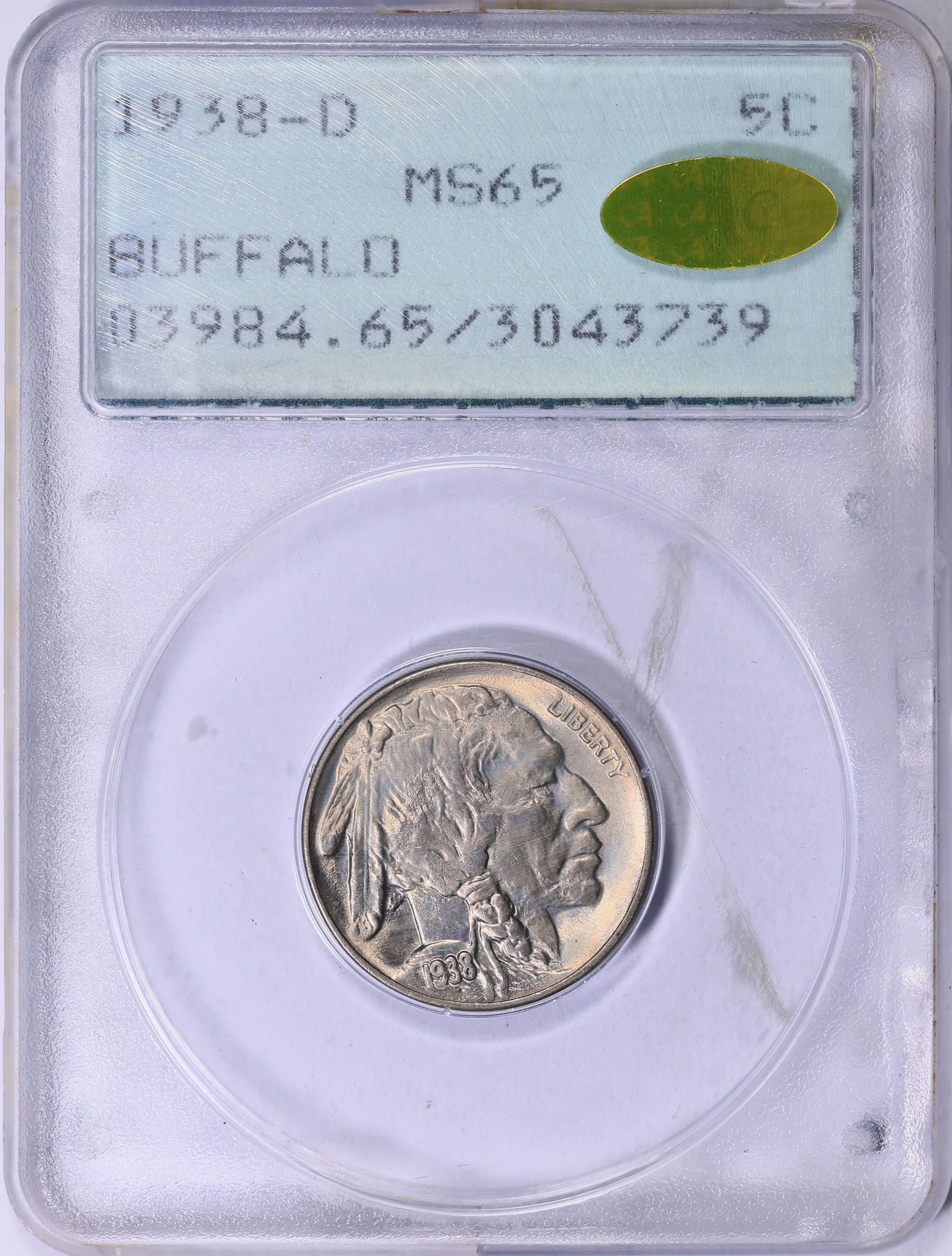 1938-D Buffalo Nickel PCGS MS-65 (CAC Green) OGH (1st Gen) (Item 1876501) | GreatCollections ...