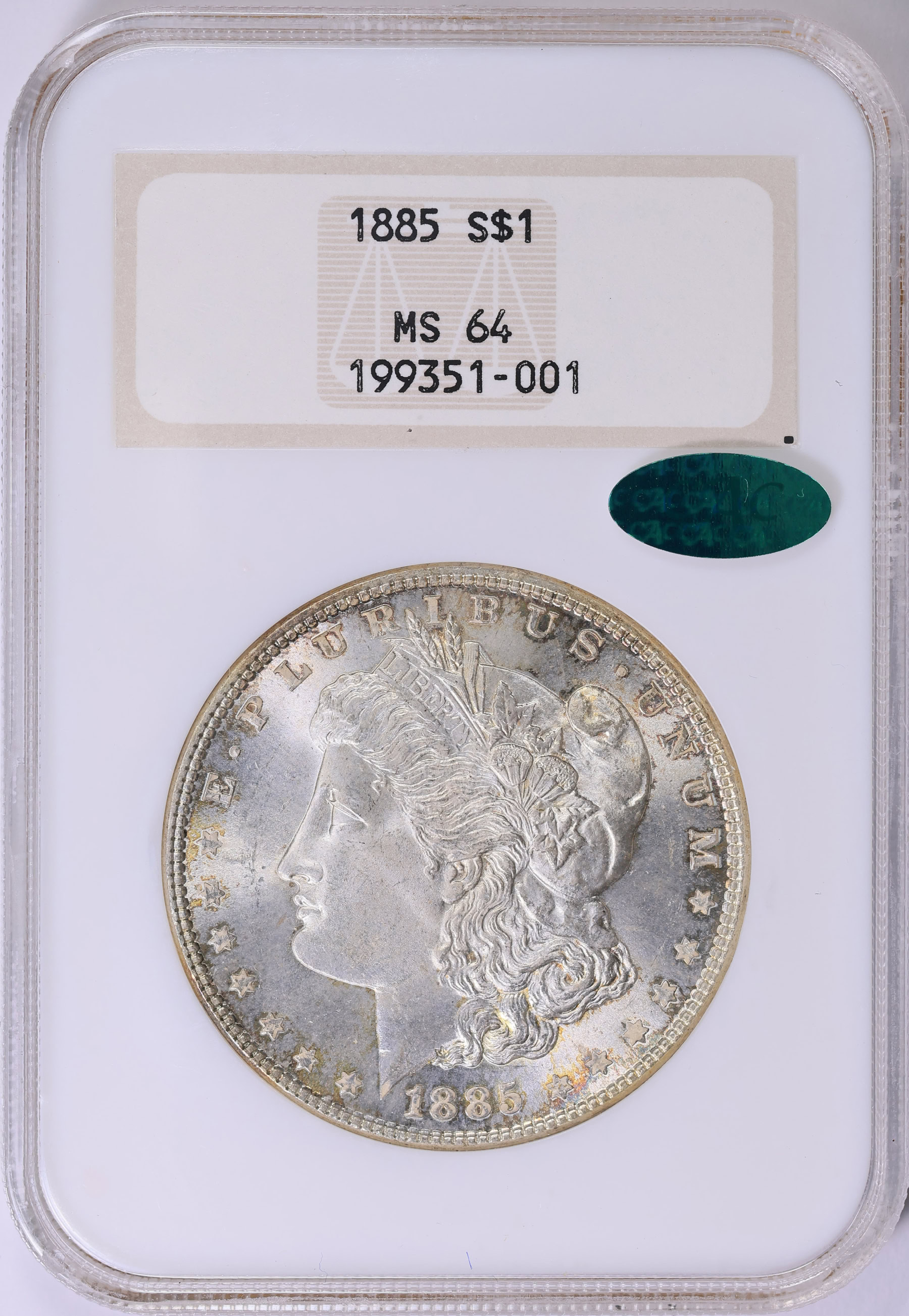 1885 Morgan Silver Dollar NGC MS-64 (CAC Green) (Toned) OH (Item 1876530) | GreatCollections ...