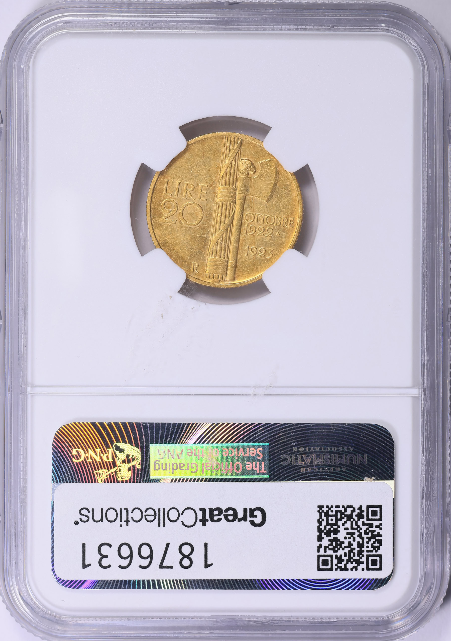 Italy 1923-R Gold 20 Lire Fascist Government First Anniversary KM-64 ...