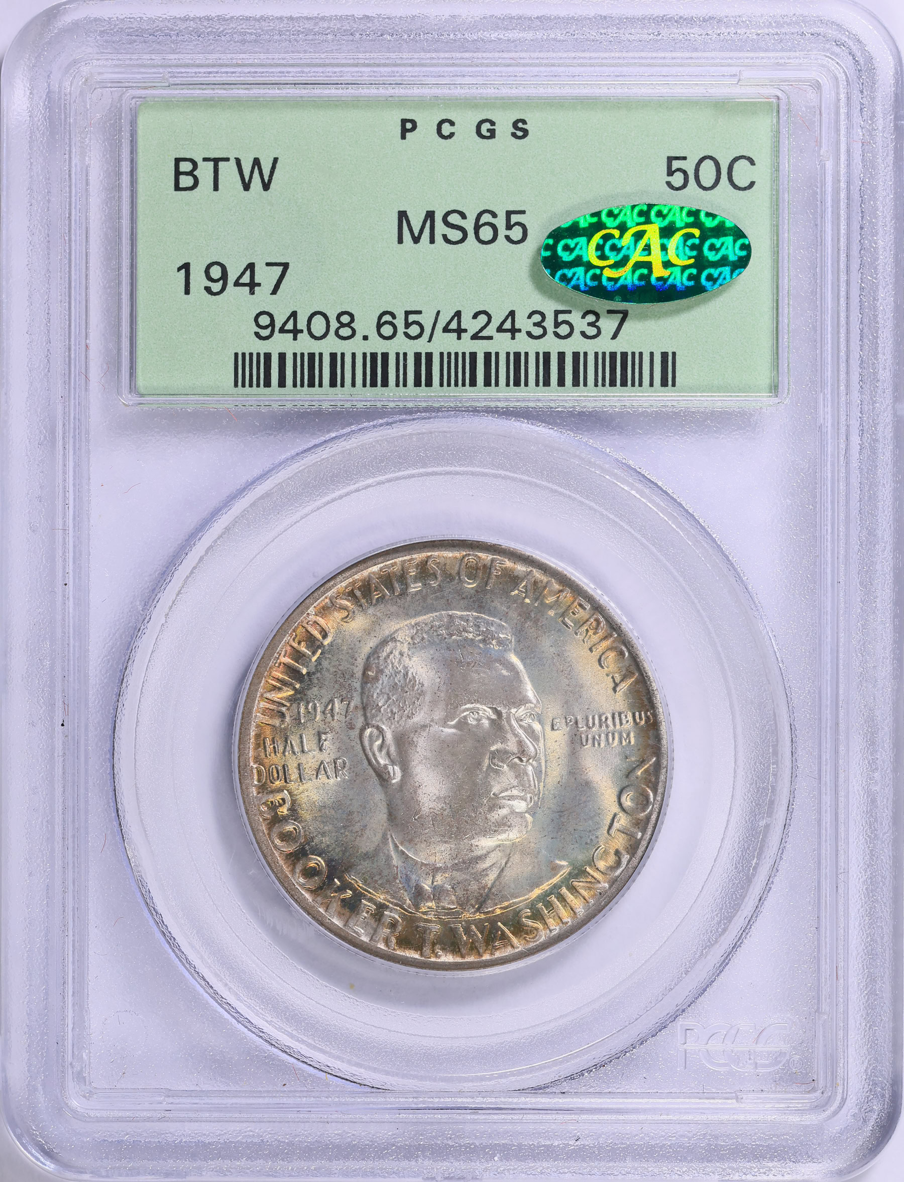 1947 Booker T. Washington Memorial Half Dollar PCGS MS-65 (CAC Green) OGH (Item 1876641 ...