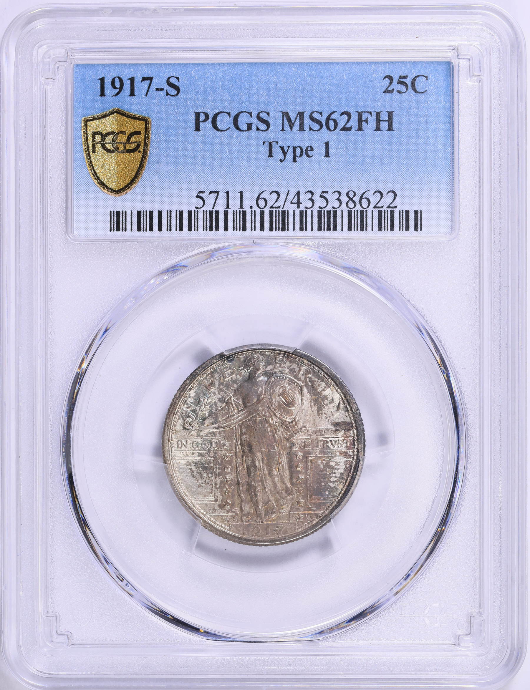 1917-S Standing Liberty Quarter Type 1 PCGS MS-62 FH (Toned) (Item 1876648) | GreatCollections ...