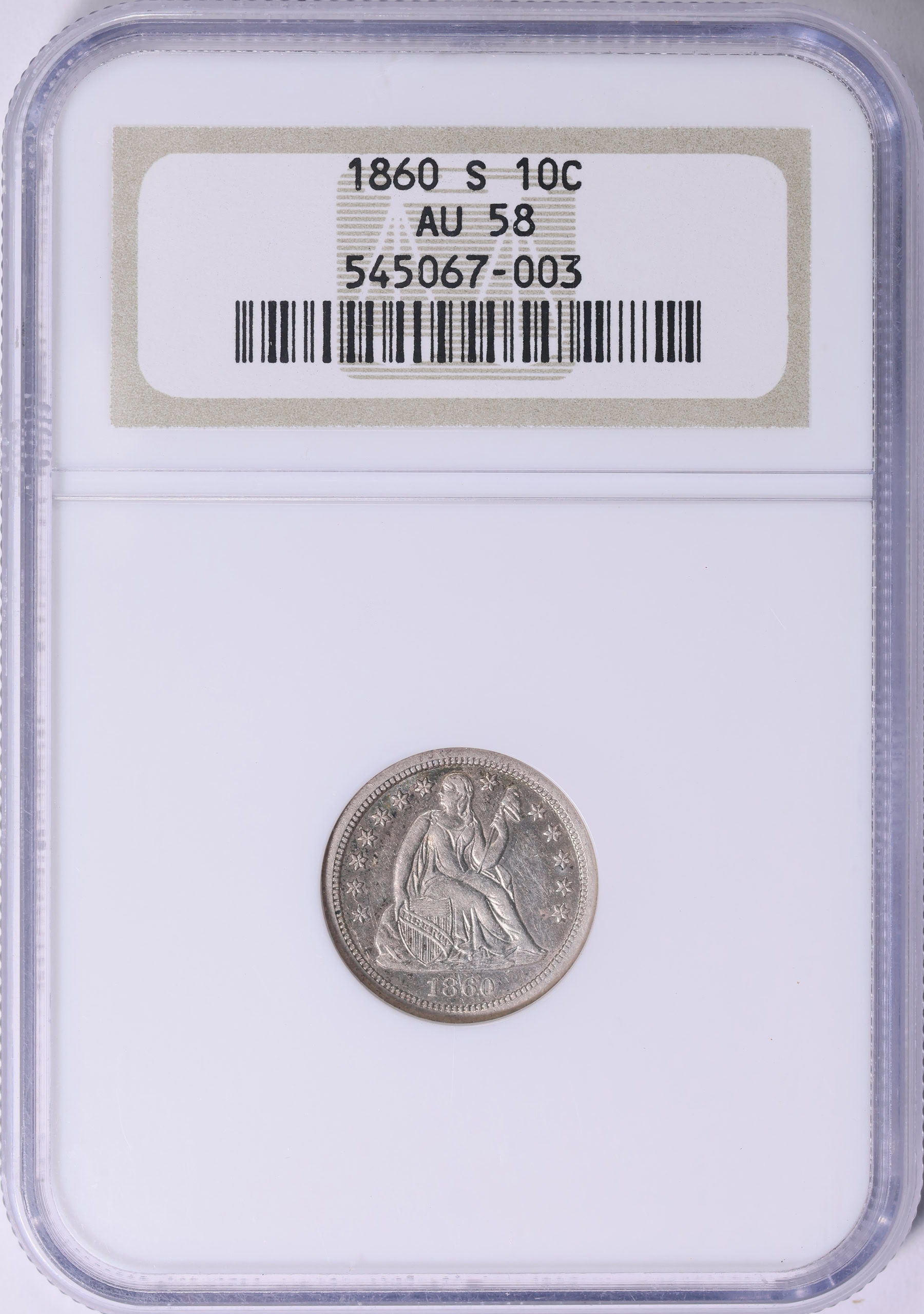 1860-S Seated Liberty Dime NGC AU-58 (Toned) (Item 1876651 ...