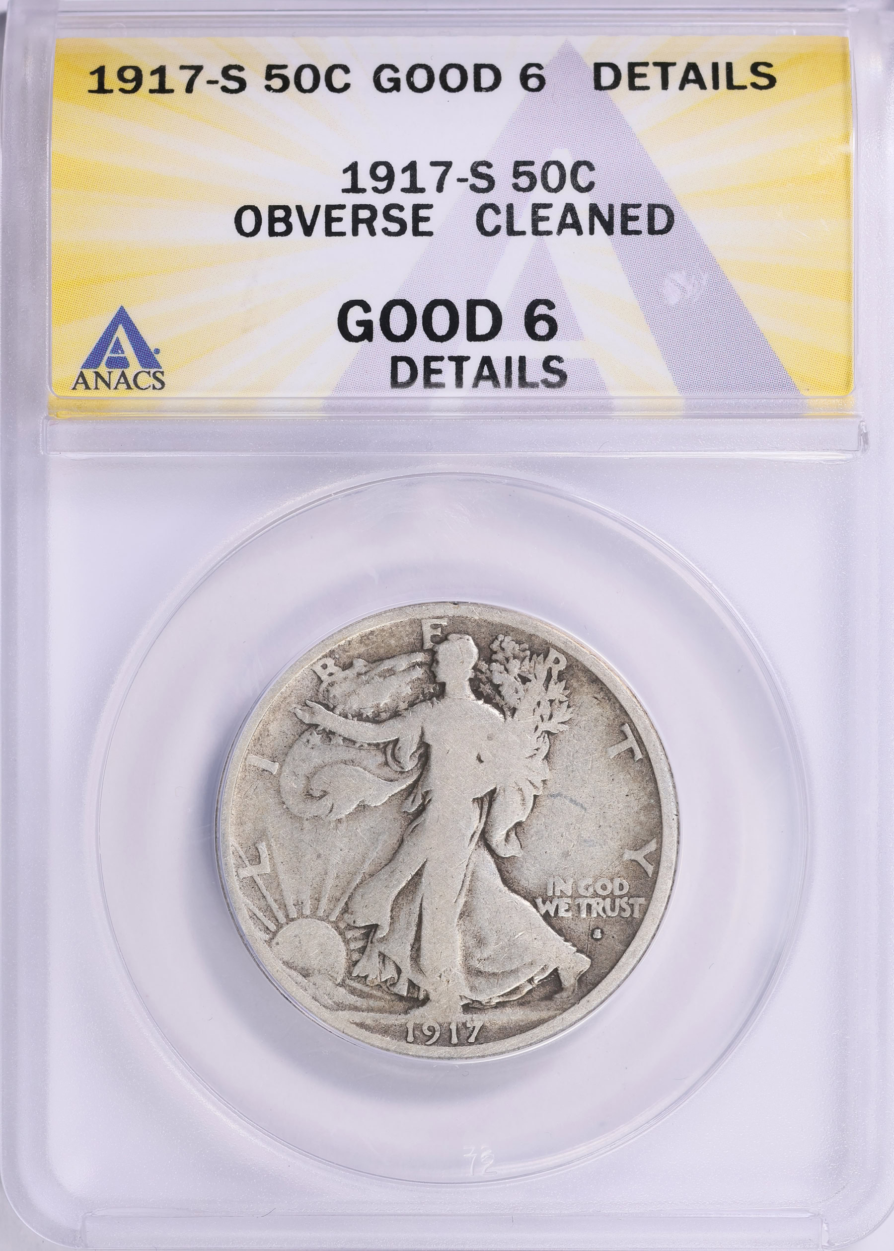 1917-S Walking Liberty Half Dollar Obverse Mintmark ANACS G-06 Details (Item 1876746 ...