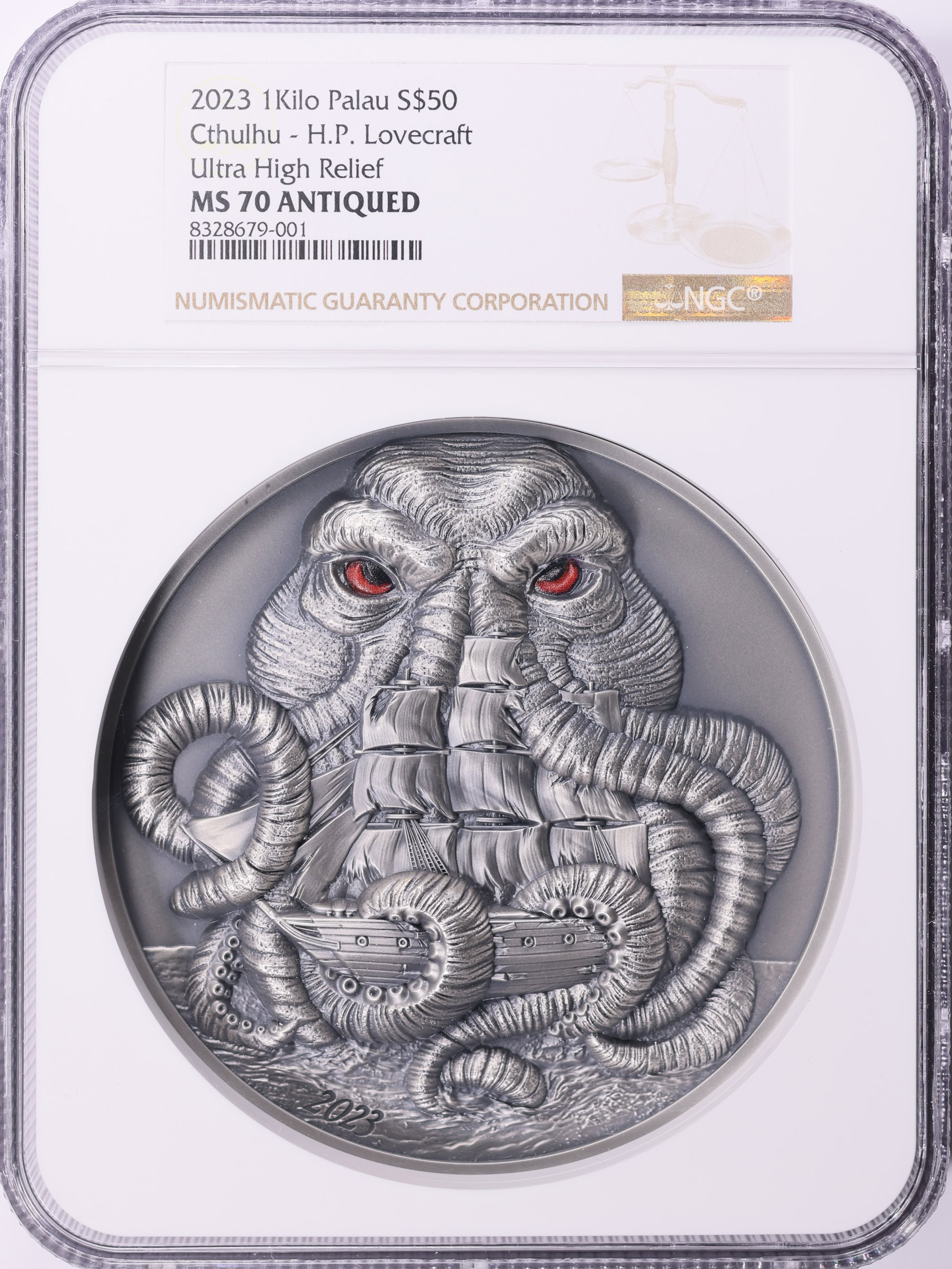 Palau 2023 Silver $50 Kilo H.P. Lovecraft Cthulhu Ultra High Relief KM ...