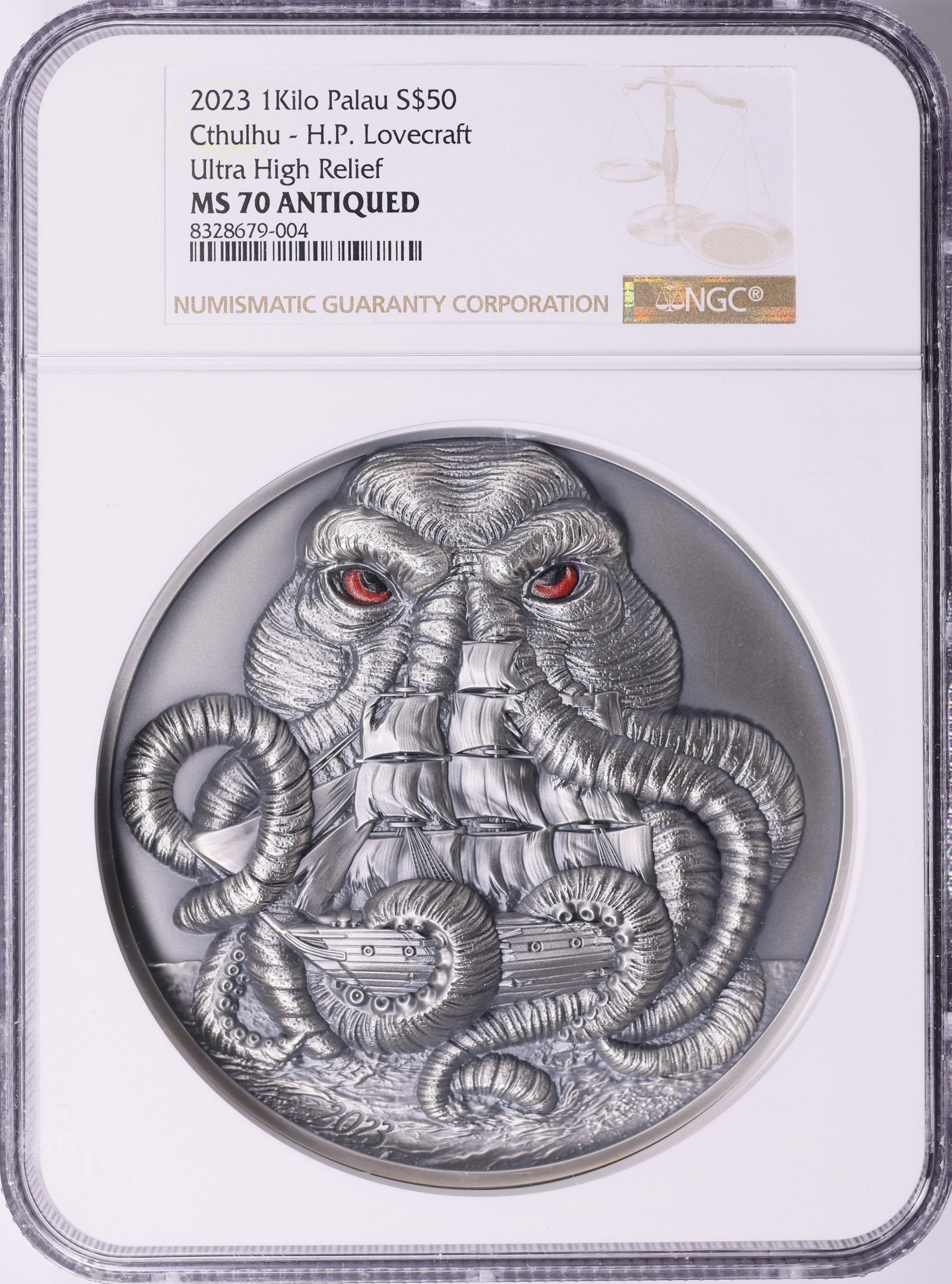 Palau 2023 Silver $50 Kilo H.P. Lovecraft Cthulhu Ultra High Relief KM ...