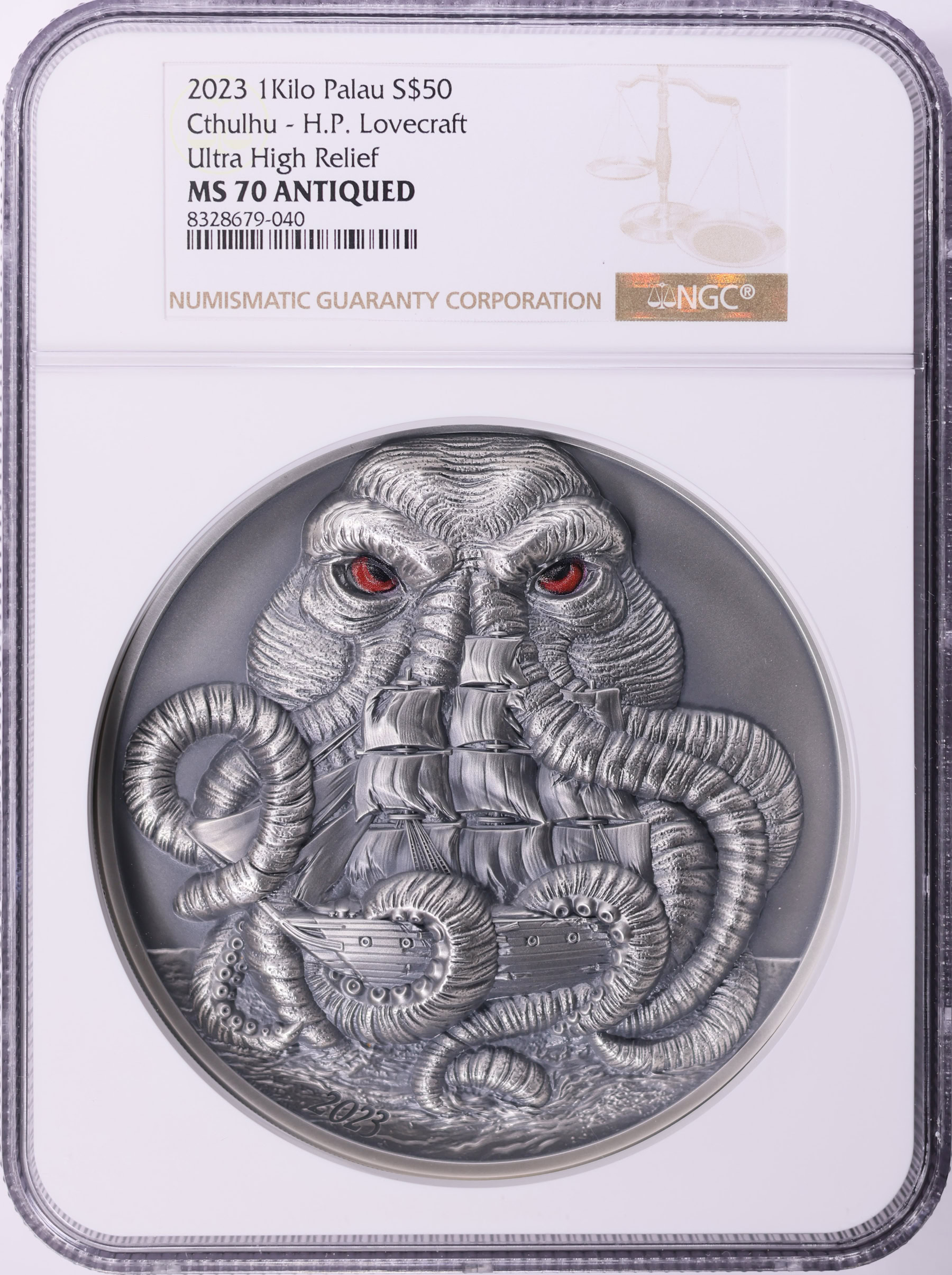Palau 2023 Silver $50 Kilo H.P. Lovecraft Cthulhu Ultra High Relief KM ...