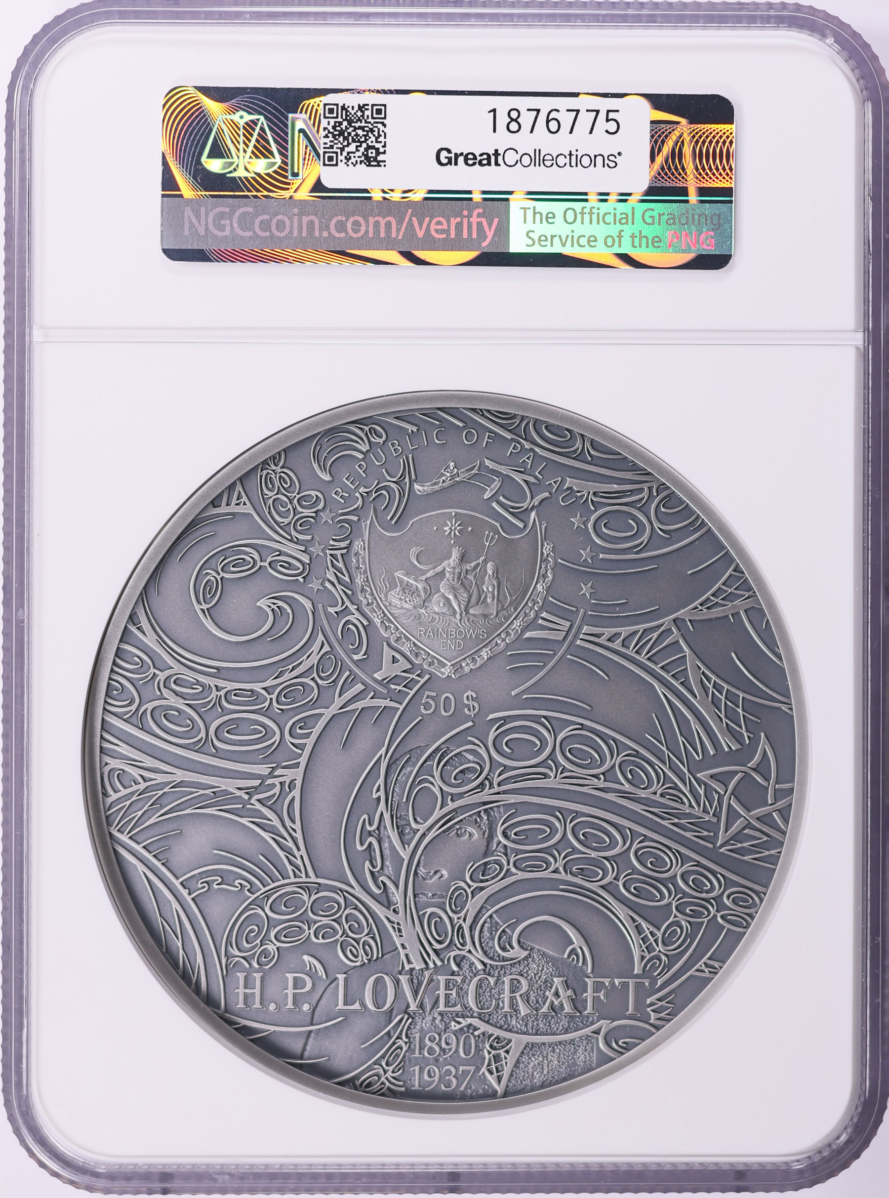 Palau 2023 Silver $50 Kilo H.P. Lovecraft Cthulhu Ultra High Relief KM ...
