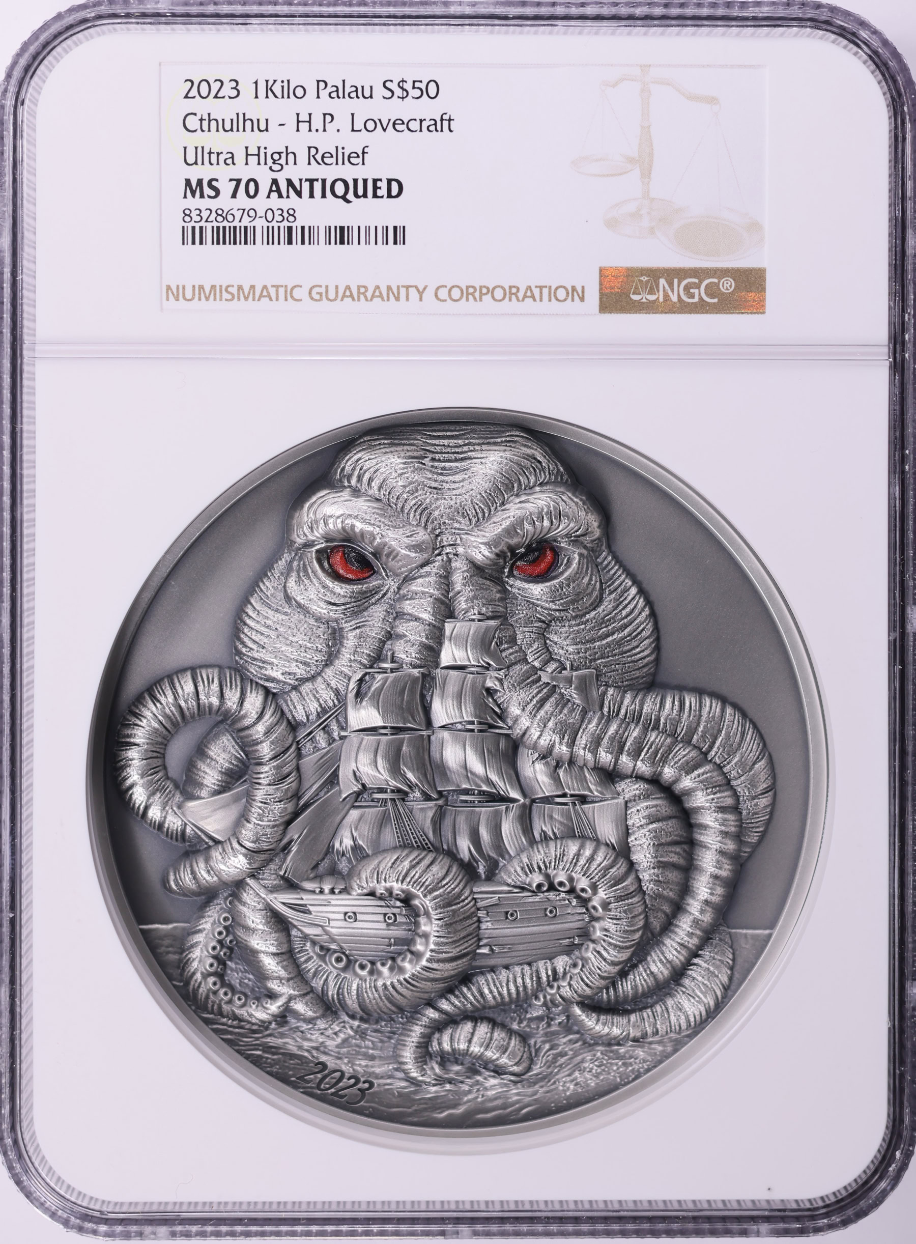Palau 2023 Silver $50 Kilo H.P. Lovecraft Cthulhu Ultra High Relief KM ...