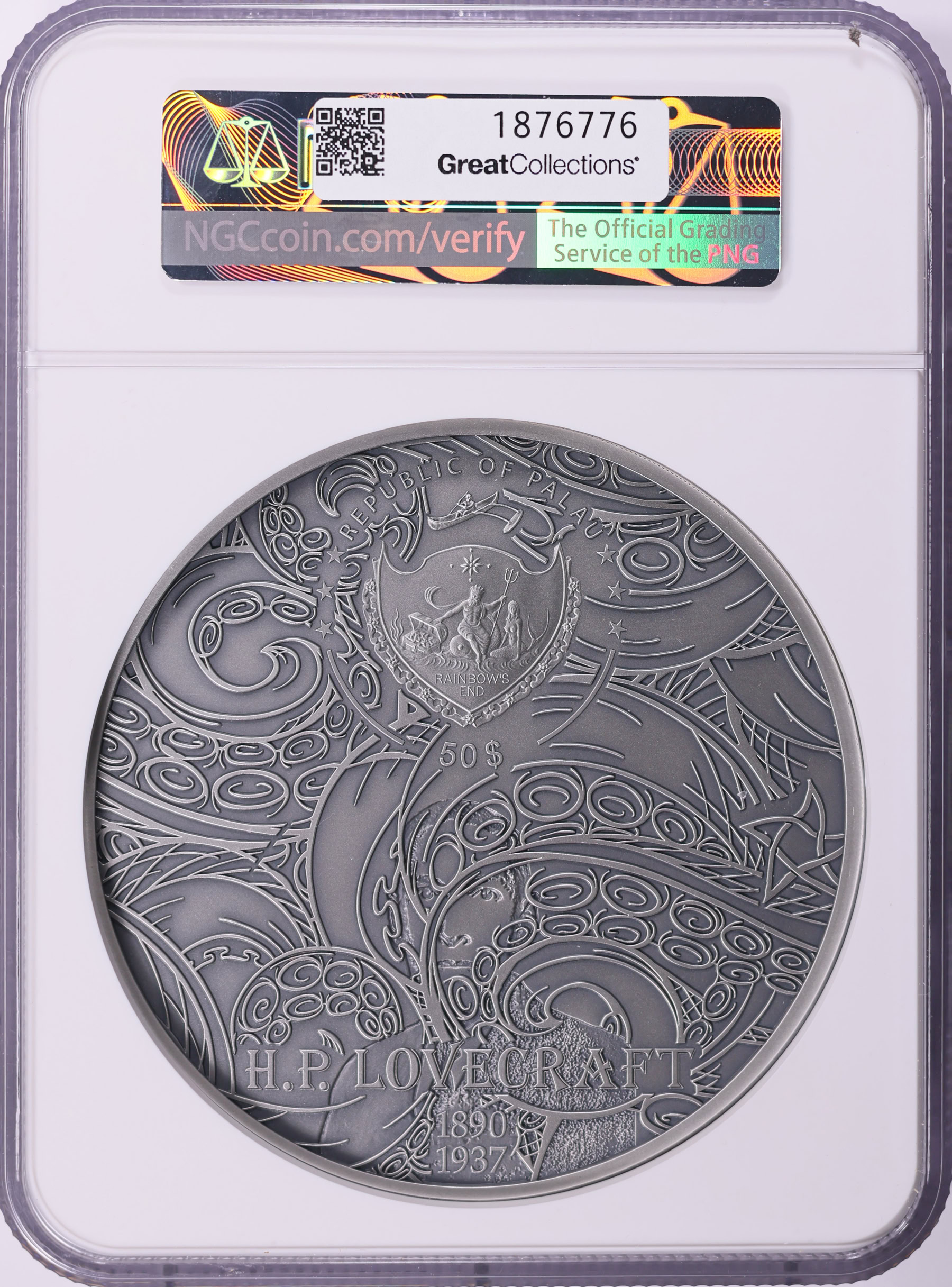 Palau 2023 Silver $50 Kilo H.P. Lovecraft Cthulhu Ultra High Relief KM ...