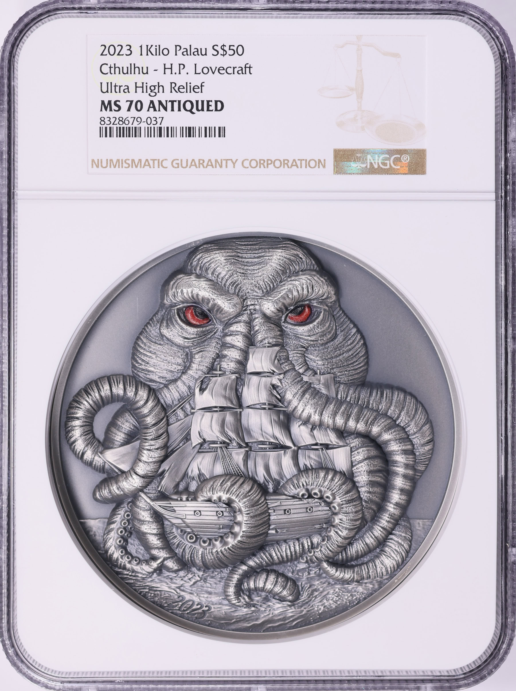 Palau 2023 Silver $50 Kilo H.P. Lovecraft Cthulhu Ultra High Relief KM ...