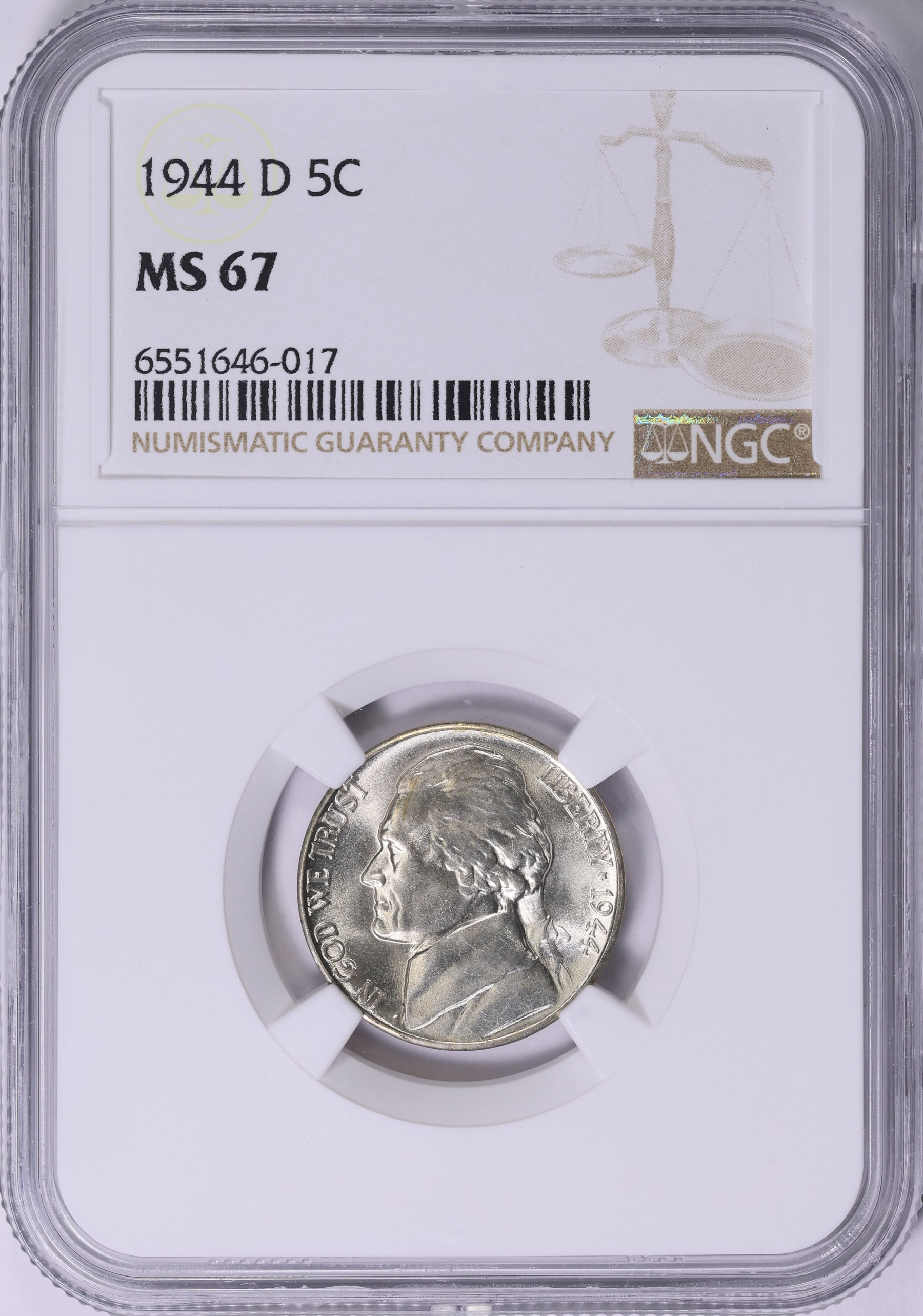 1944-D Jefferson Nickel NGC MS-67 (Item 1876788) | GreatCollections Coin Auctions