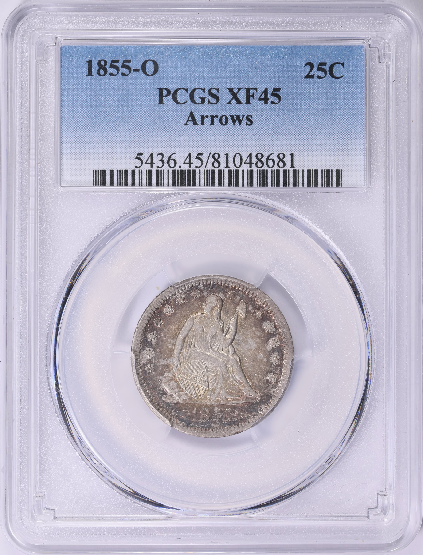 1855-O Seated Liberty Quarter Arrows PCGS XF-45 (Toned) (Item 1876799 ...