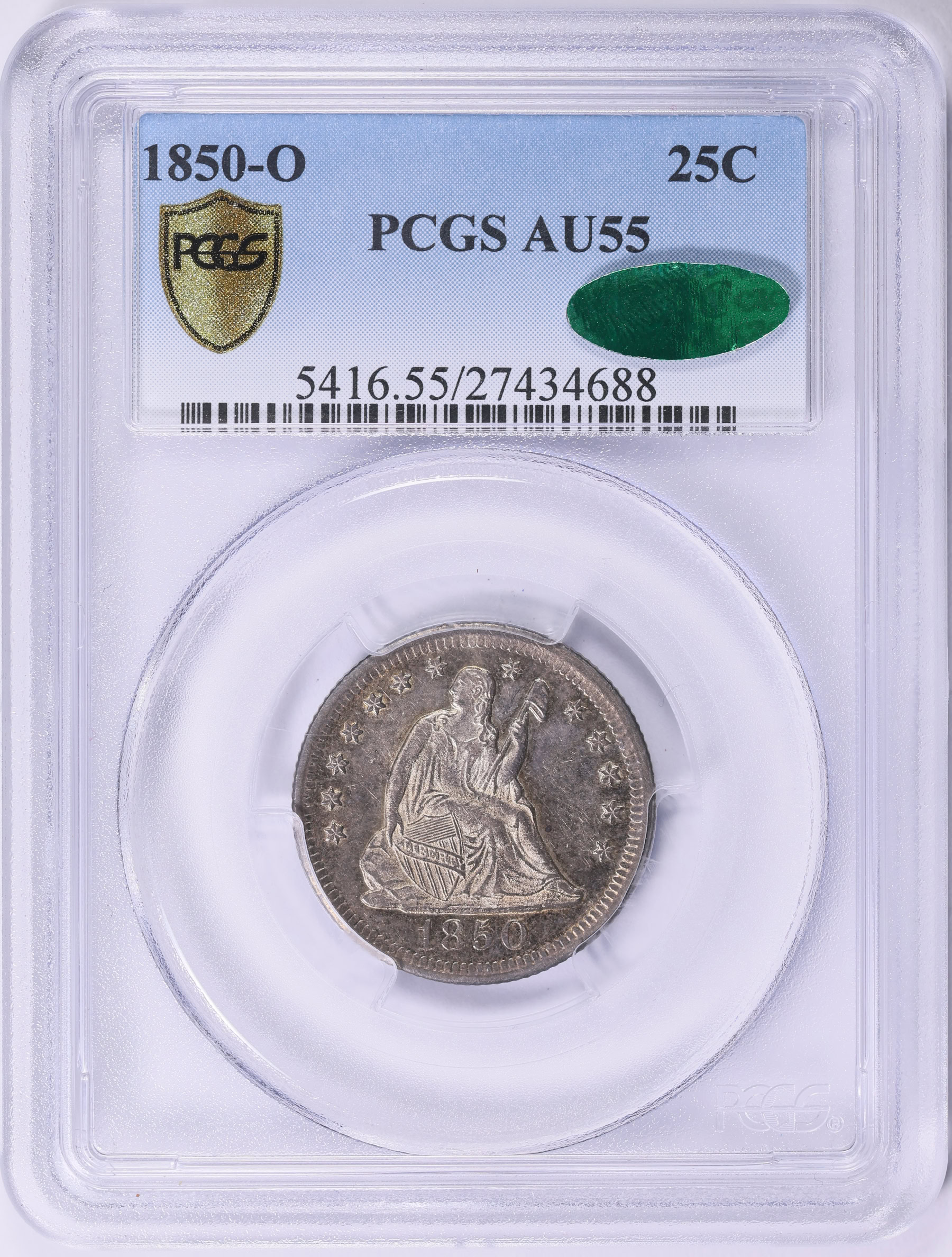 1850-O Seated Liberty Quarter PCGS AU-55 (CAC Green) (Item 1876800 ...
