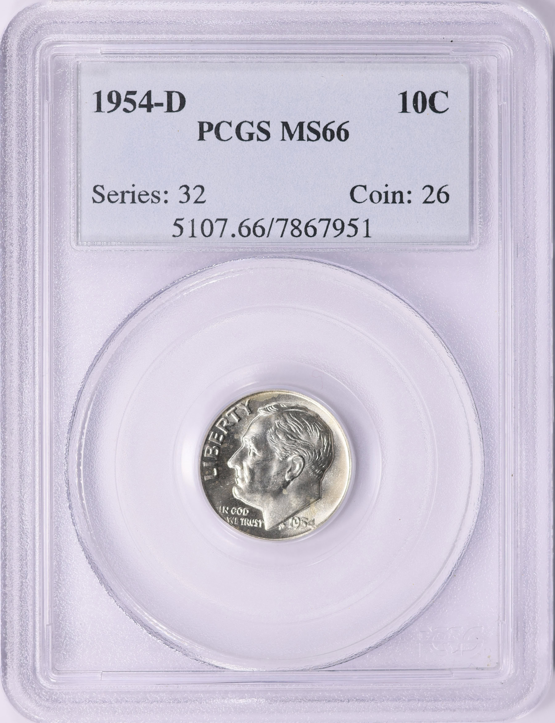 1954-D Roosevelt Dime PCGS MS-66 (Item 1876833) | GreatCollections Coin ...