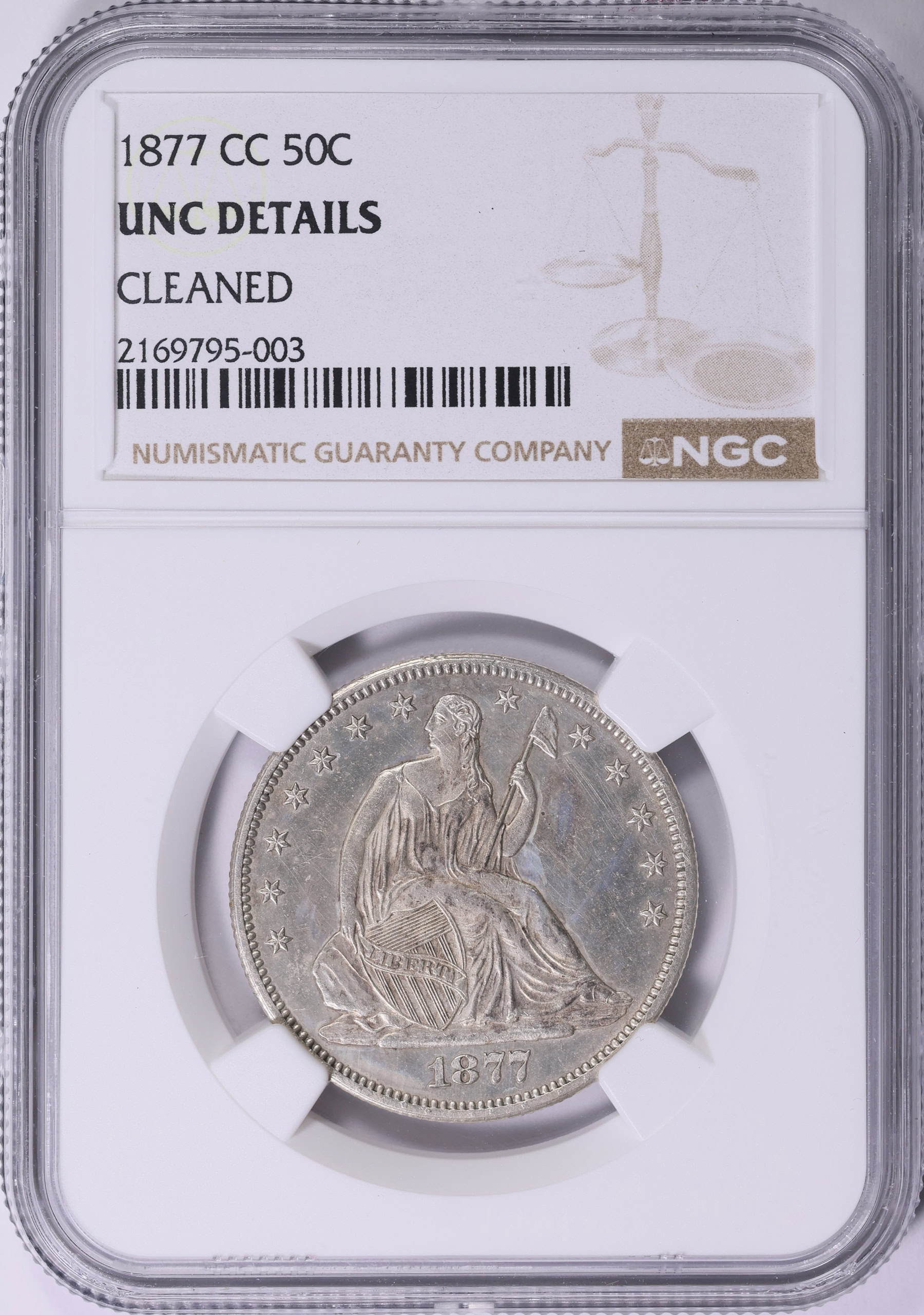 1877-CC Seated Liberty Half Dollar NGC Unc Details (Item 1876837) | GreatCollections Coin Auctions