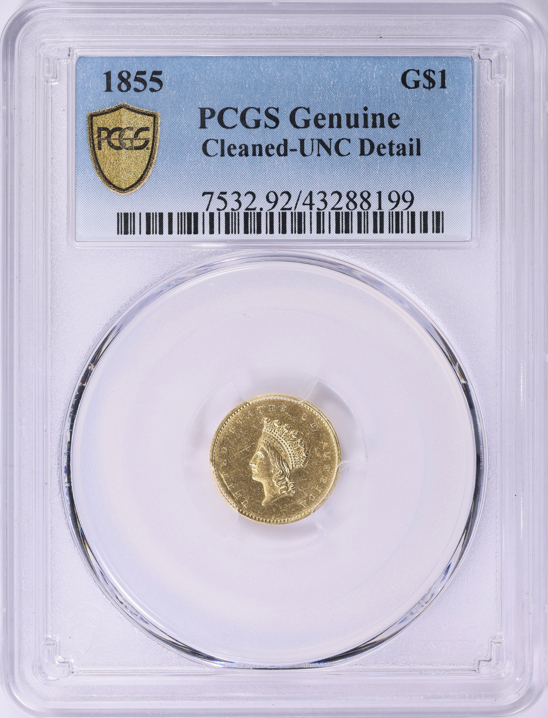 1855 Indian Princess Gold Dollar PCGS Genuine Unc Details (Item 1876843) | GreatCollections Coin ...