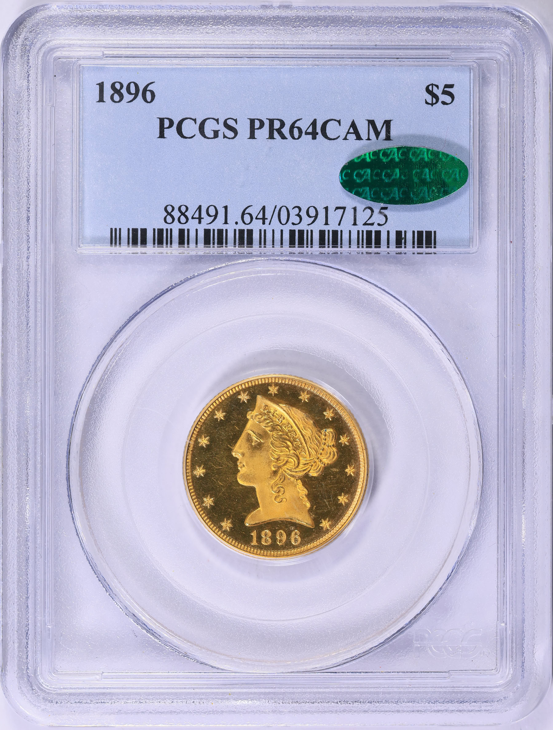 1896 Liberty Gold Half Eagle PCGS Proof-64 CAMEO (CAC Green) (Item 1876897) | GreatCollections ...