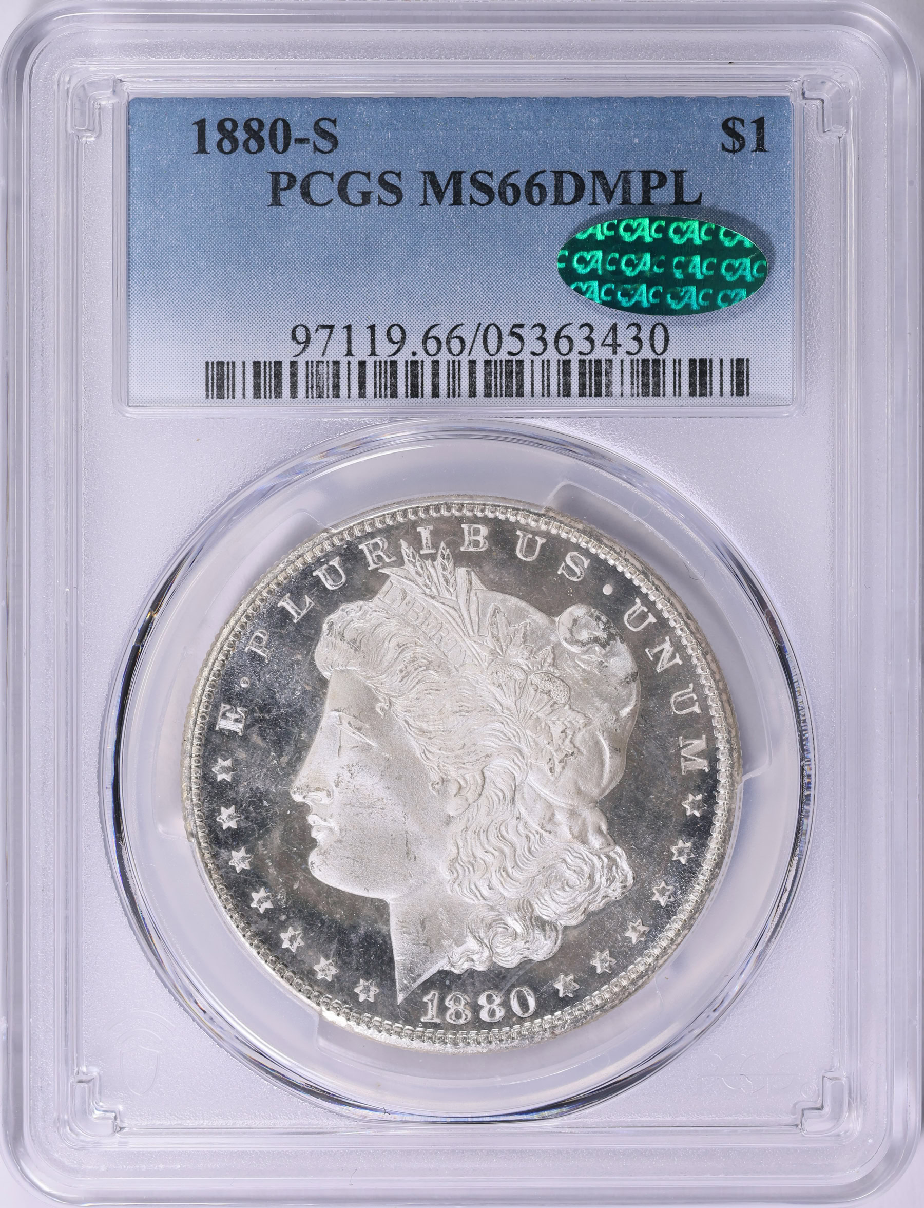 1880-S Morgan Silver Dollar PCGS MS-66 DMPL (CAC Green) (Item 1876904) | GreatCollections Coin ...