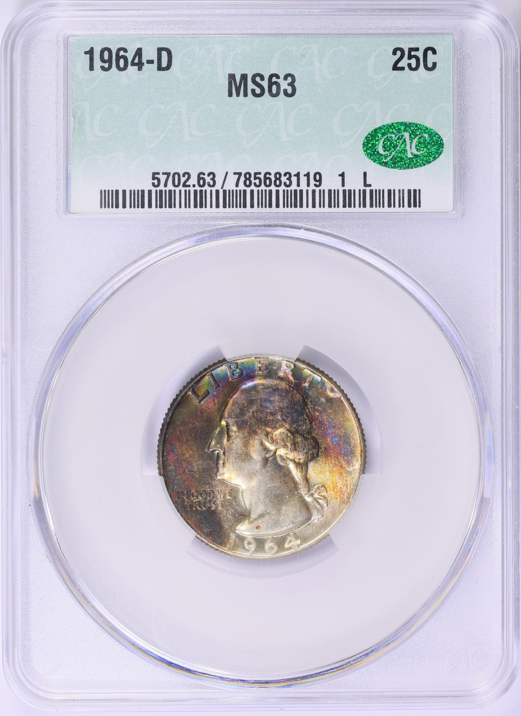 1964-D Washington Quarter CACG MS-63 (Toned) (Item 1876921) | GreatCollections Coin Auctions