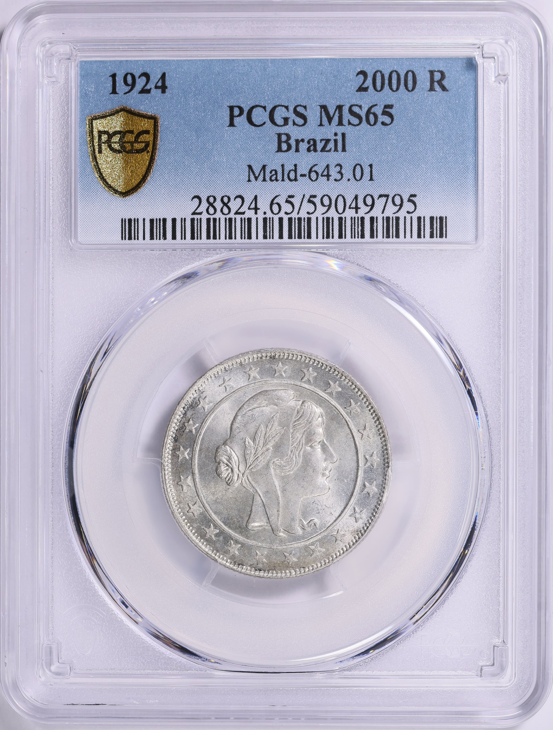 Brazil 1924 Silver 2,000 Reis KM-526 PCGS MS-65 (Item 1876941 ...