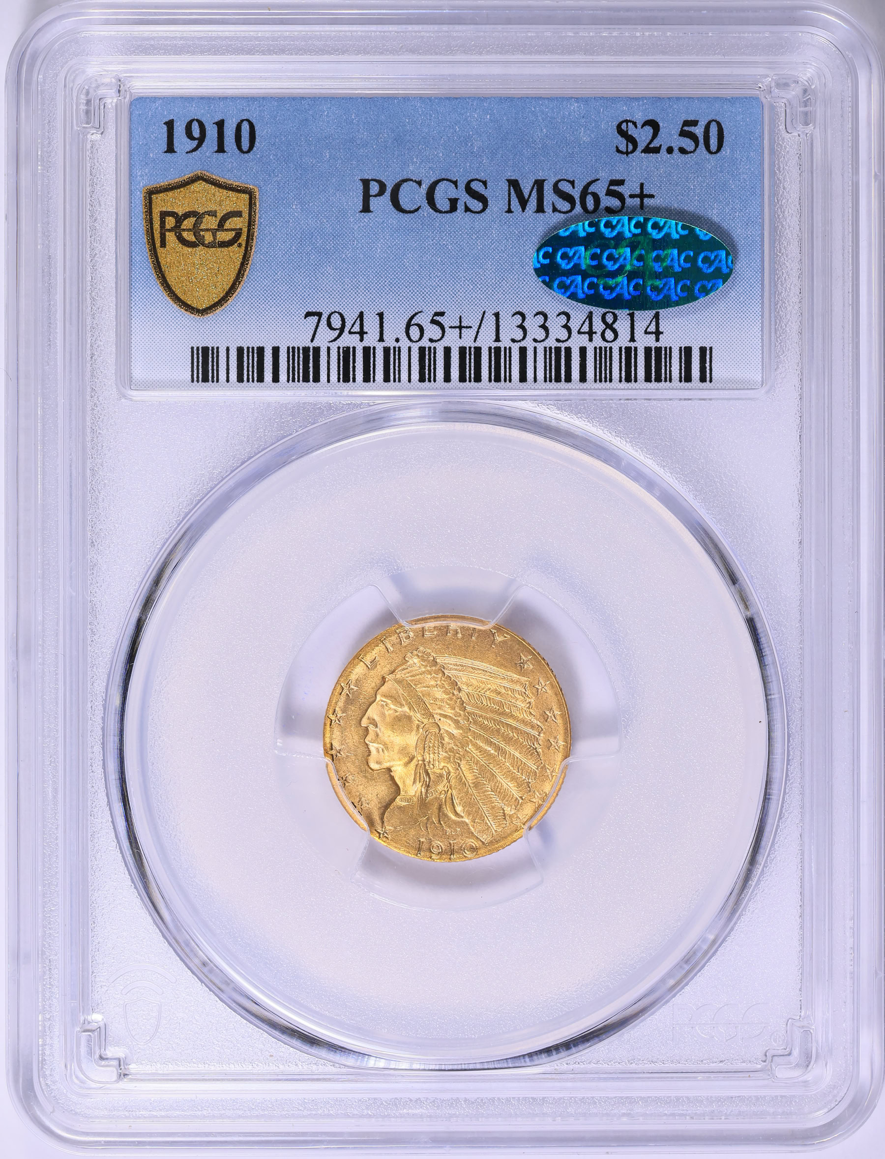 1910 Indian Gold Quarter Eagle PCGS MS-65+ (CAC Green) (Item 1876974 ...