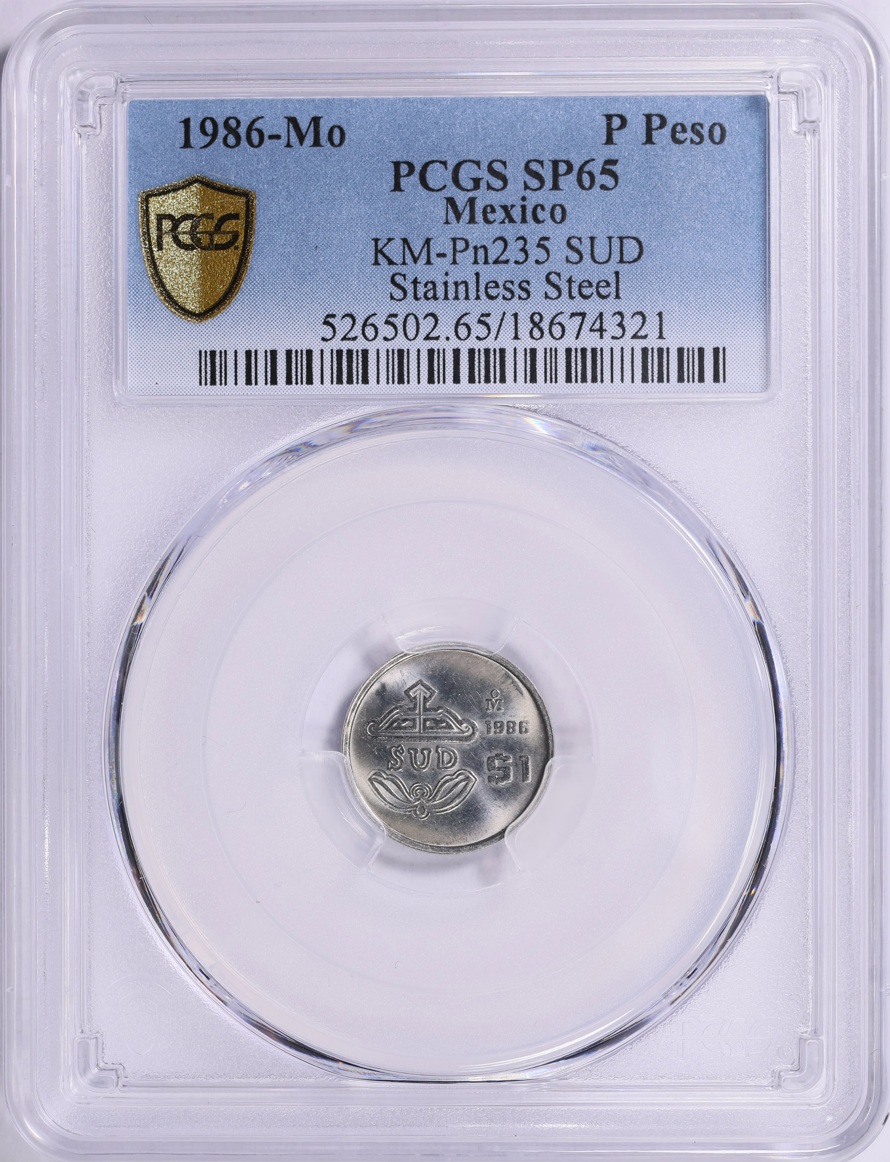 Mexico 1986-Mo Peso Pattern SUD KM-Pn235 PCGS SP-65 (Item 1876983 ...