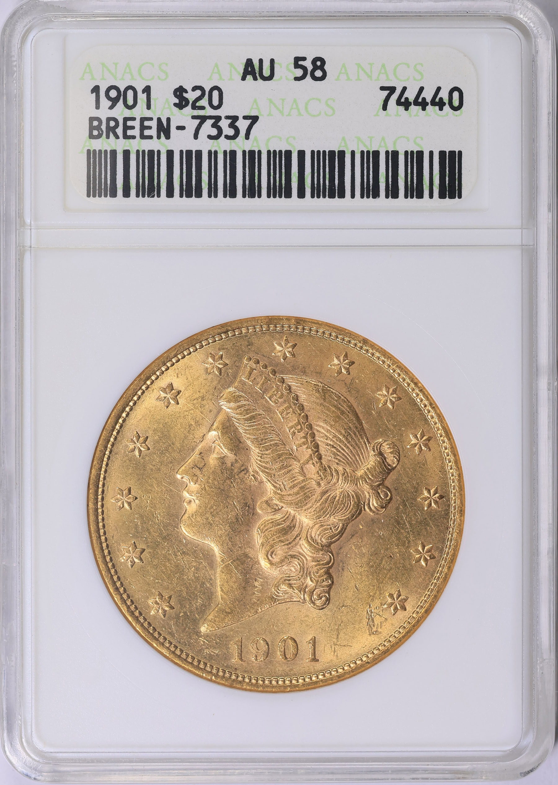 1901 Liberty Gold Double Eagle Breen-7337 ANACS AU-58 OH (Item 1877030) | GreatCollections Coin ...