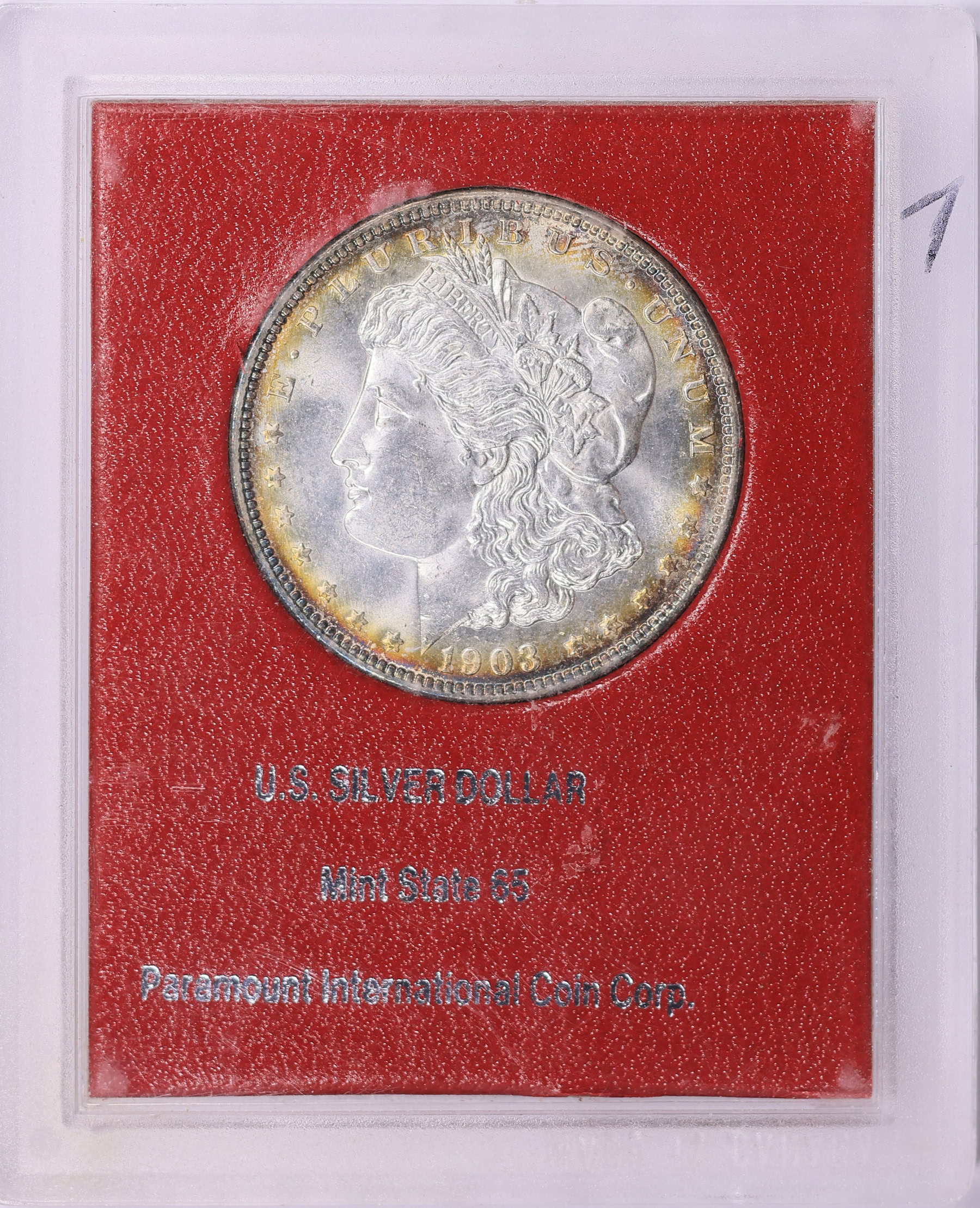 1903 Morgan Silver Dollar MS-65 (Paramount Red Holder) (Toned) | Cert # ...