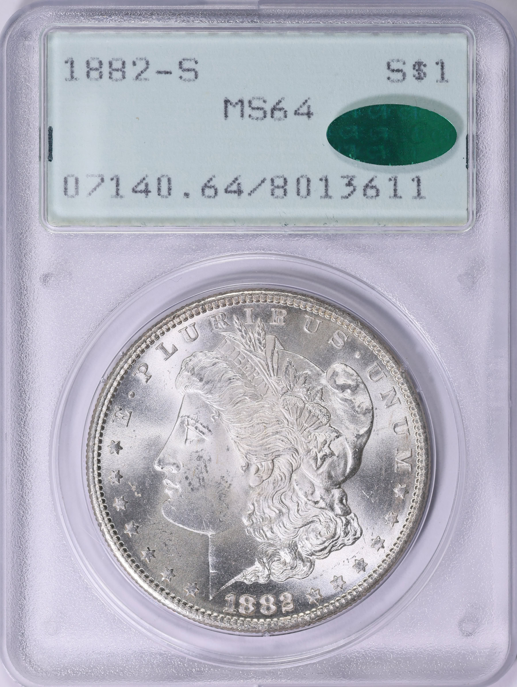1882-S Morgan Silver Dollar PCGS MS-64 (CAC Green) OGH (1st Gen) (Item 1877174 ...