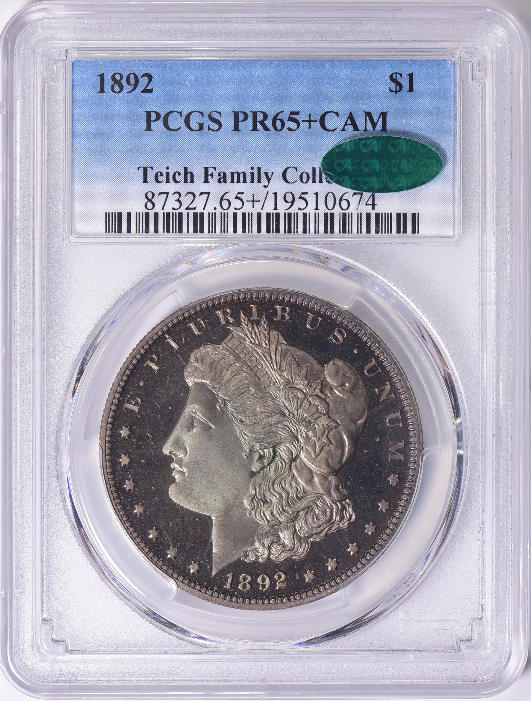 1892 Morgan Silver Dollar PCGS Proof-65+ CAMEO (CAC Green) (Toned ...