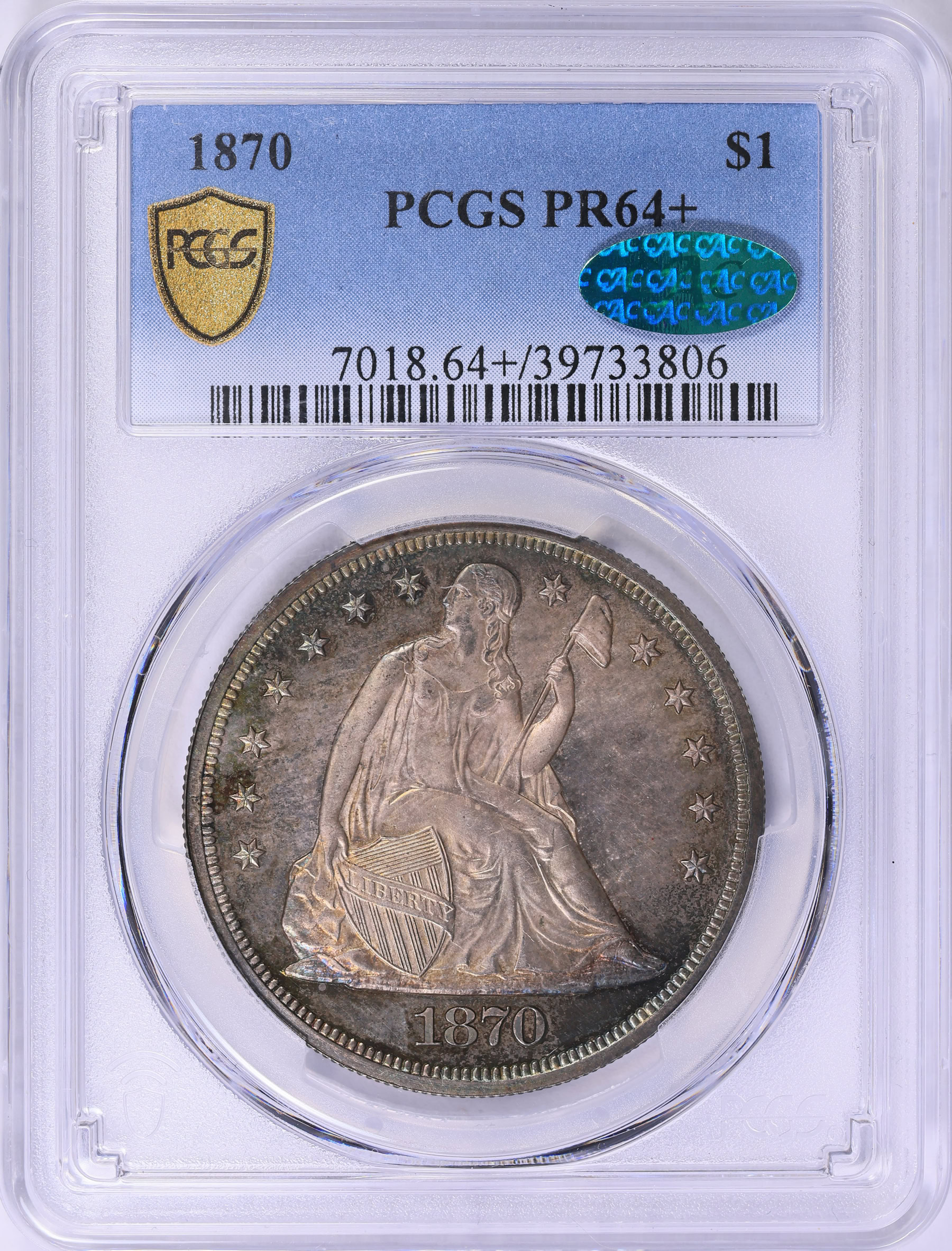 1870 Seated Liberty Silver Dollar PCGS Proof-64+ (CAC Green) (Toned) (Item 1877355 ...