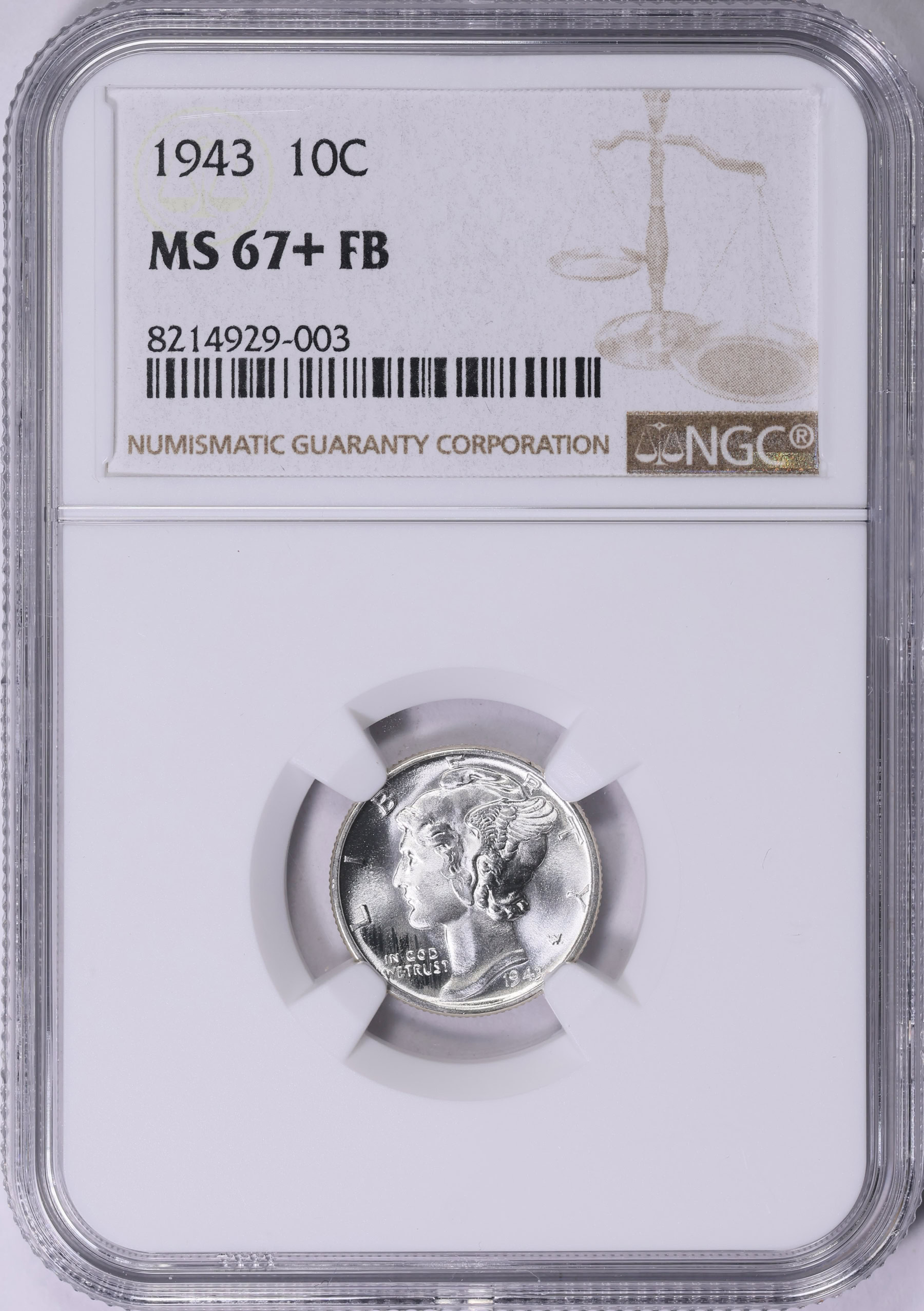 1943 Mercury Dime NGC MS-67+ FB (Item 1877479) | GreatCollections Coin Auctions