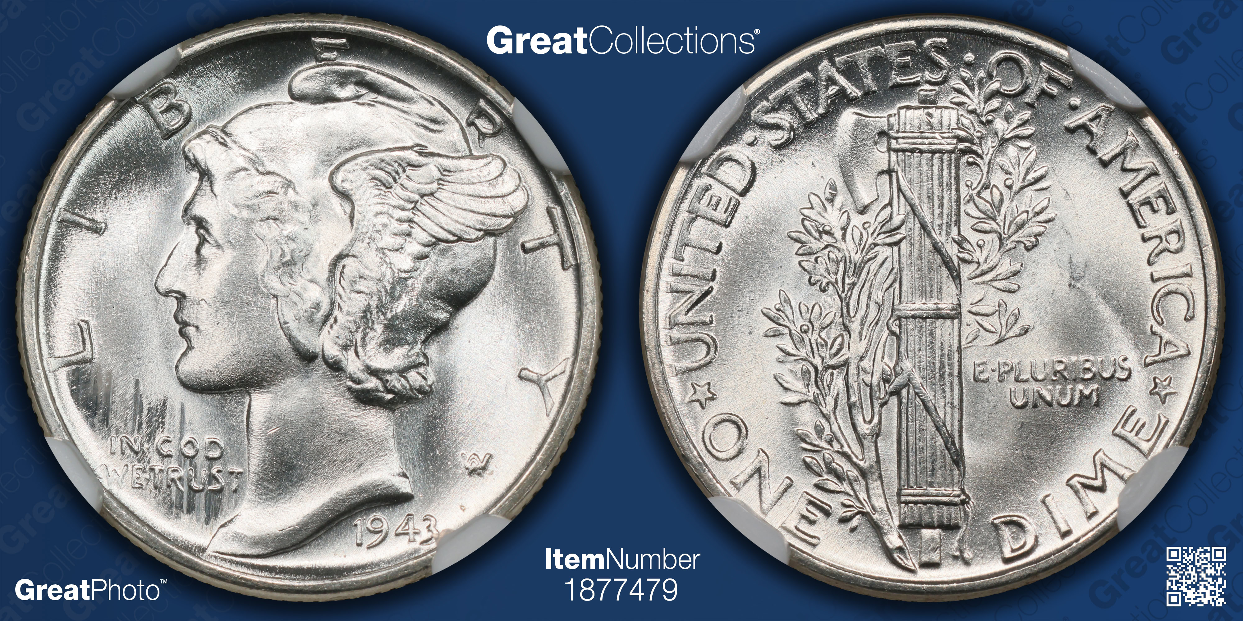 1943 Mercury Dime NGC MS-67+ FB (Item 1877479) | GreatCollections Coin Auctions