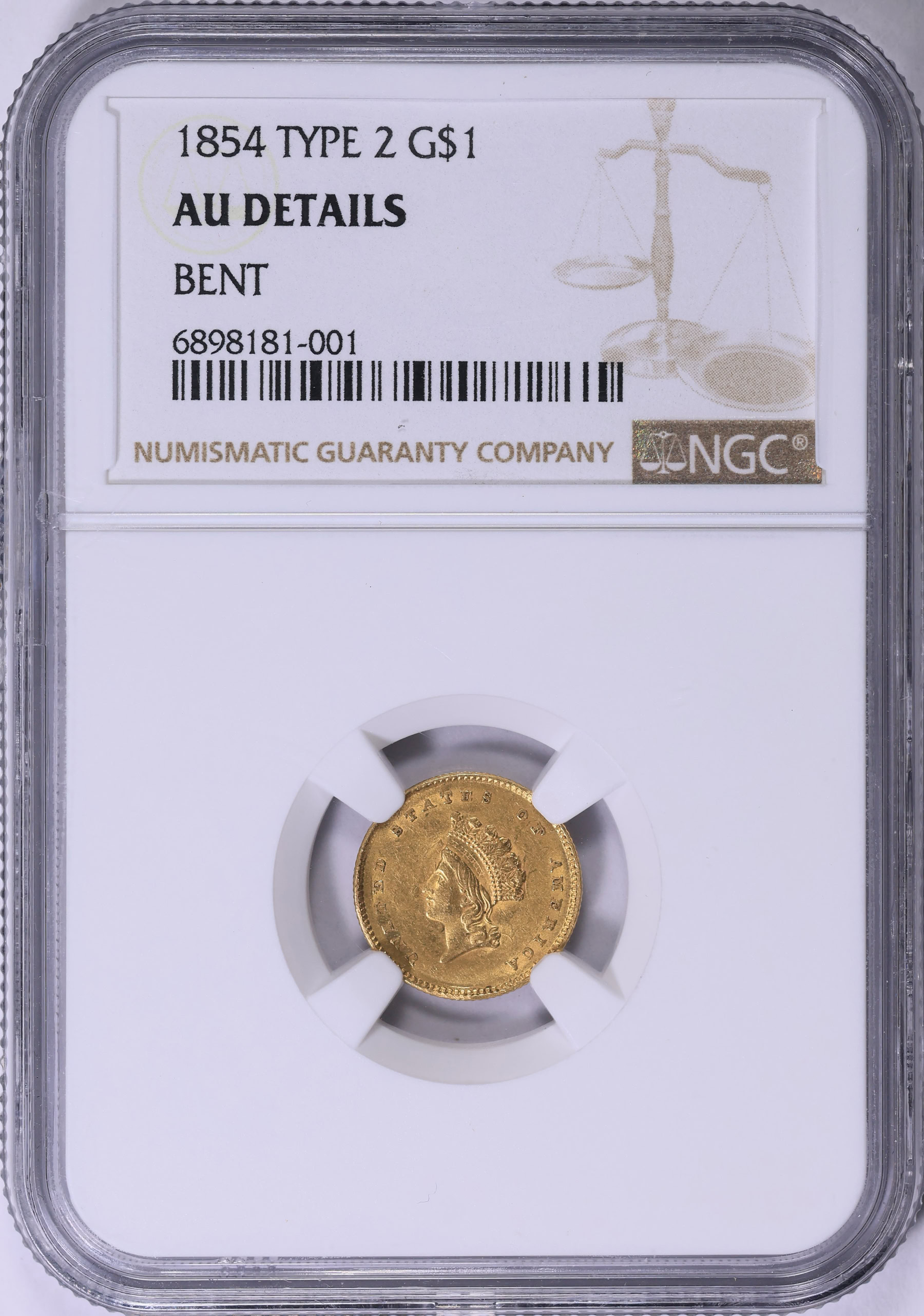 1854 Indian Princess Gold Dollar Type 2 NGC AU Details (Item 1877572) | GreatCollections Coin ...