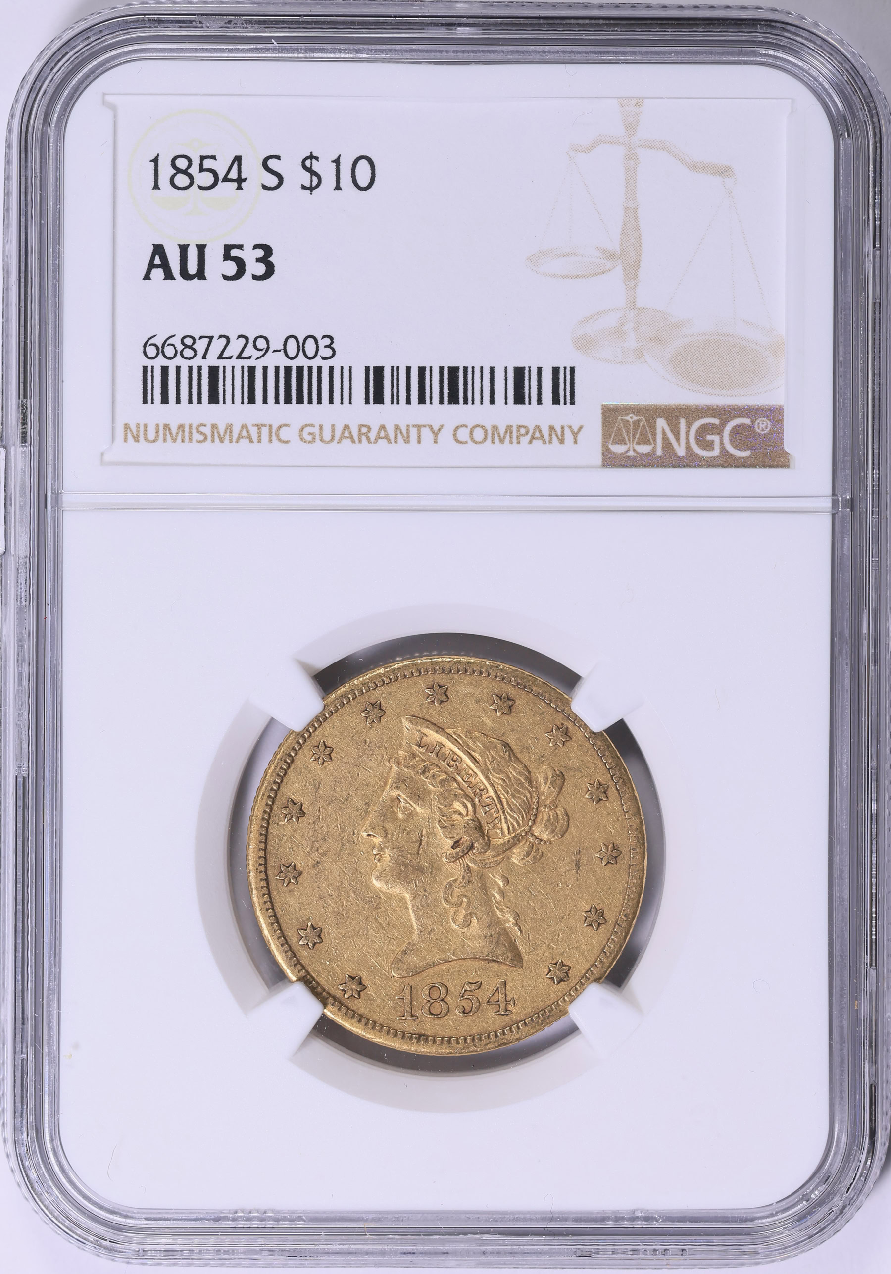 1854-S Liberty Gold Eagle NGC AU-53 (Item 1877612) | GreatCollections ...
