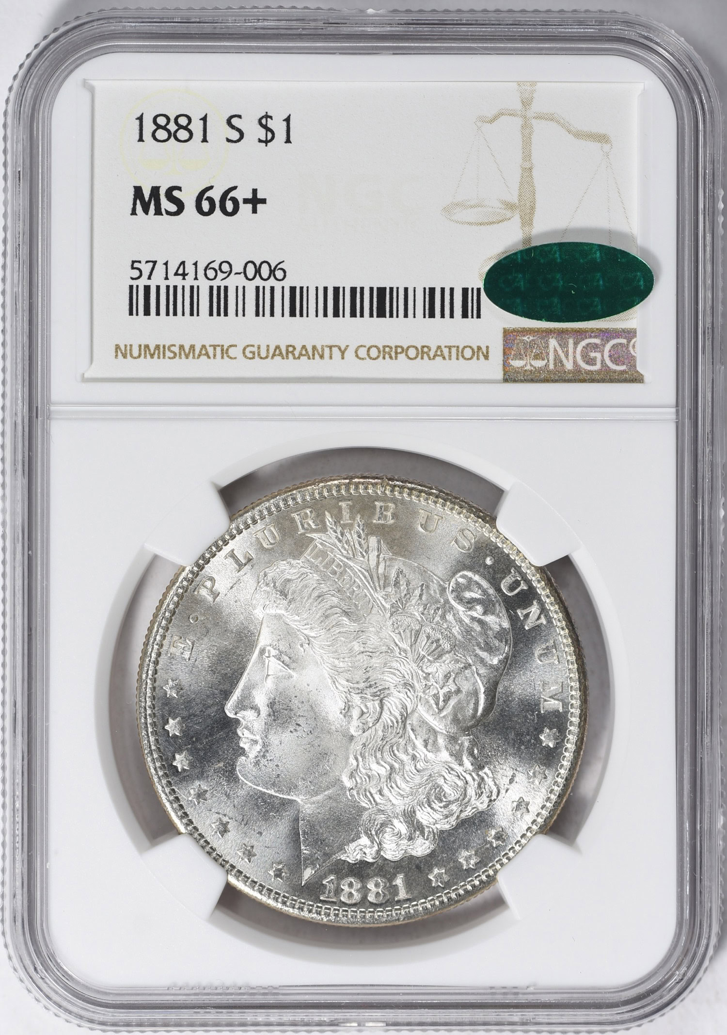 1881-S Morgan Silver Dollar NGC MS-66+ (CAC Green) (Item 1877656) | GreatCollections Coin Auctions