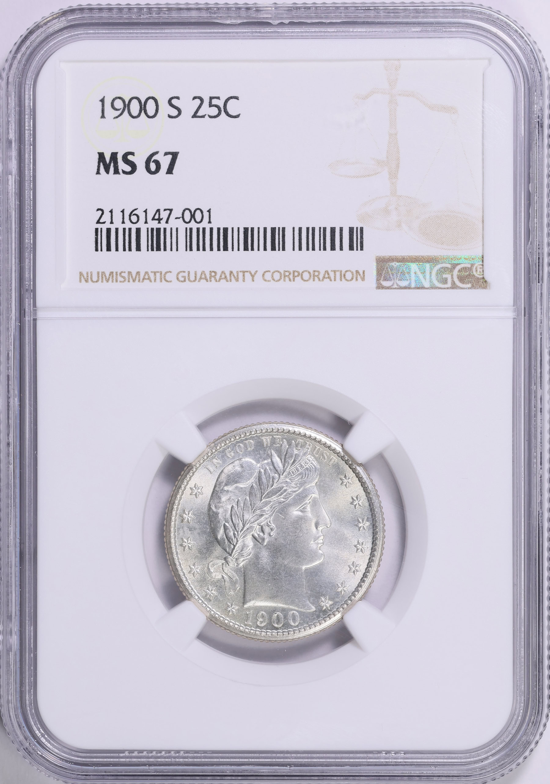 1900-S Barber Quarter NGC MS-67 (Item 1877738) | GreatCollections Coin Auctions