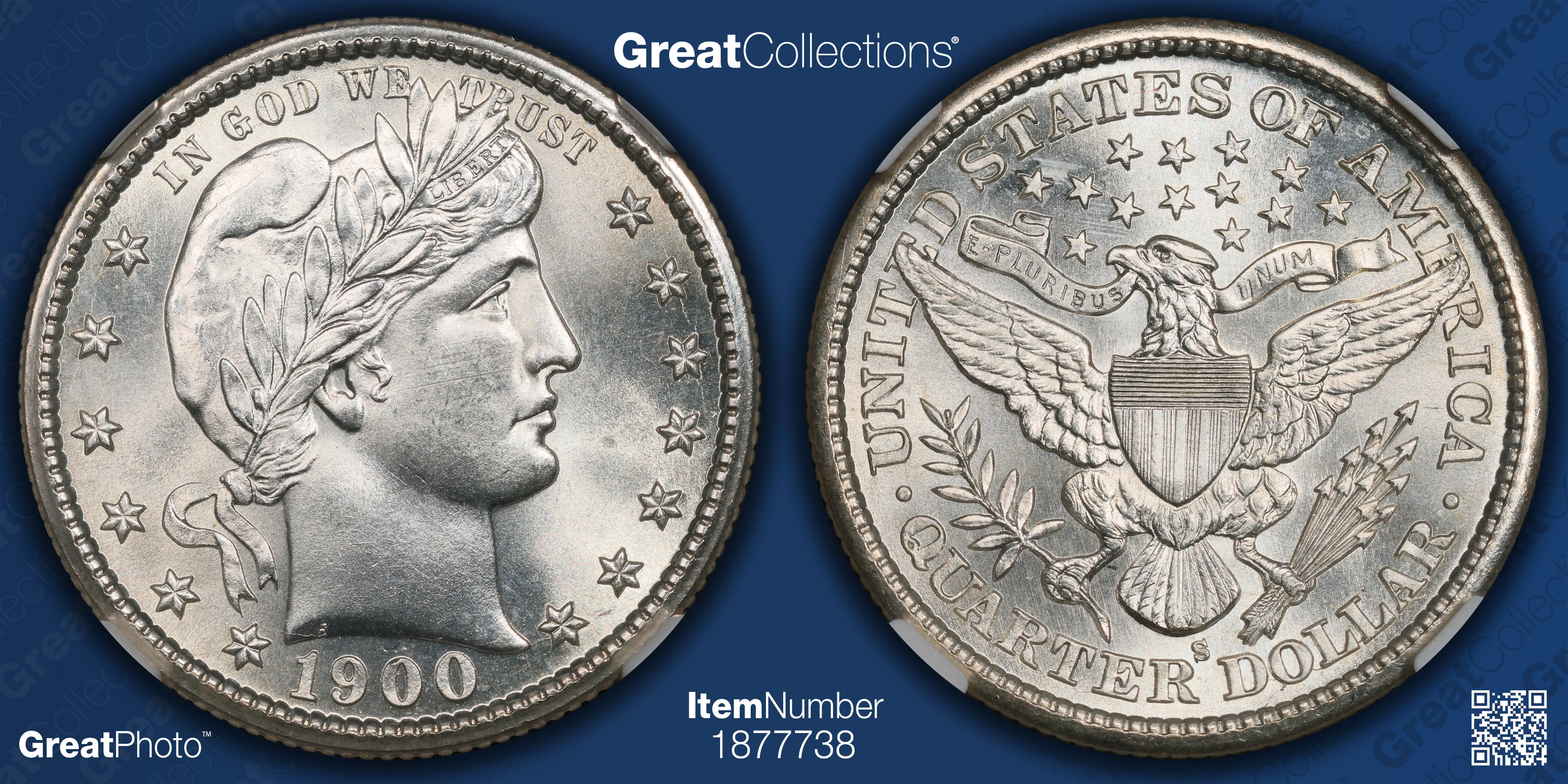 1900-S Barber Quarter NGC MS-67 (Item 1877738) | GreatCollections Coin ...