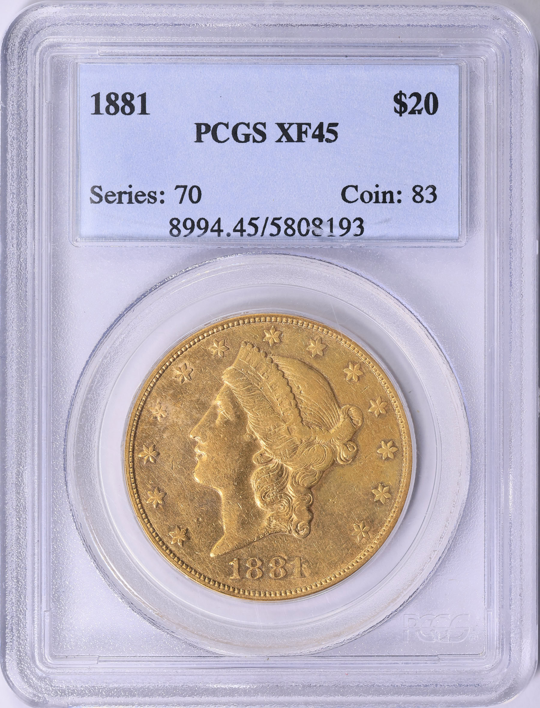 1881 Liberty Gold Double Eagle PCGS XF-45 (Item 1877754) | GreatCollections Coin Auctions