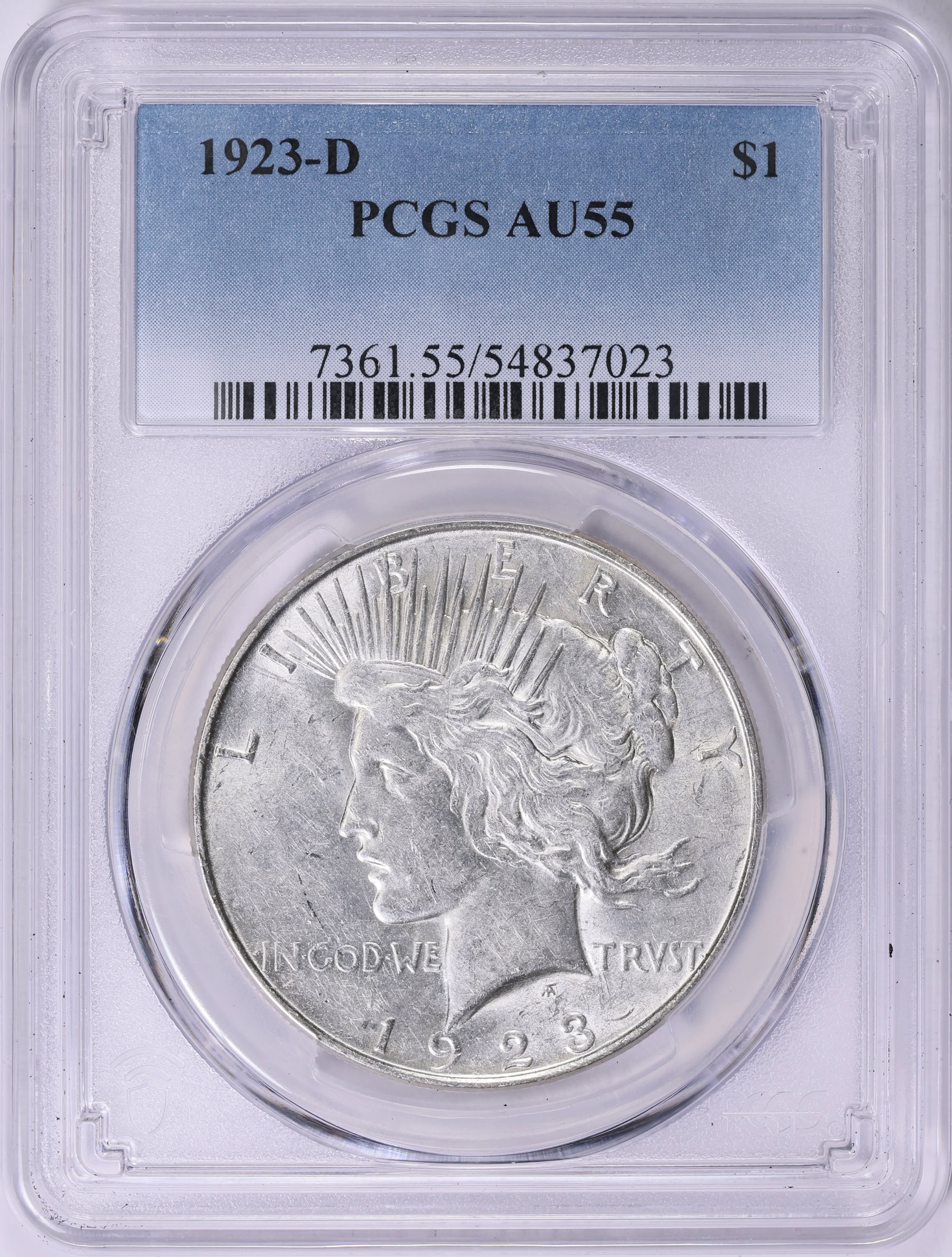 1923-D Peace Silver Dollar PCGS AU-55 (Item 1877767) | GreatCollections Coin Auctions