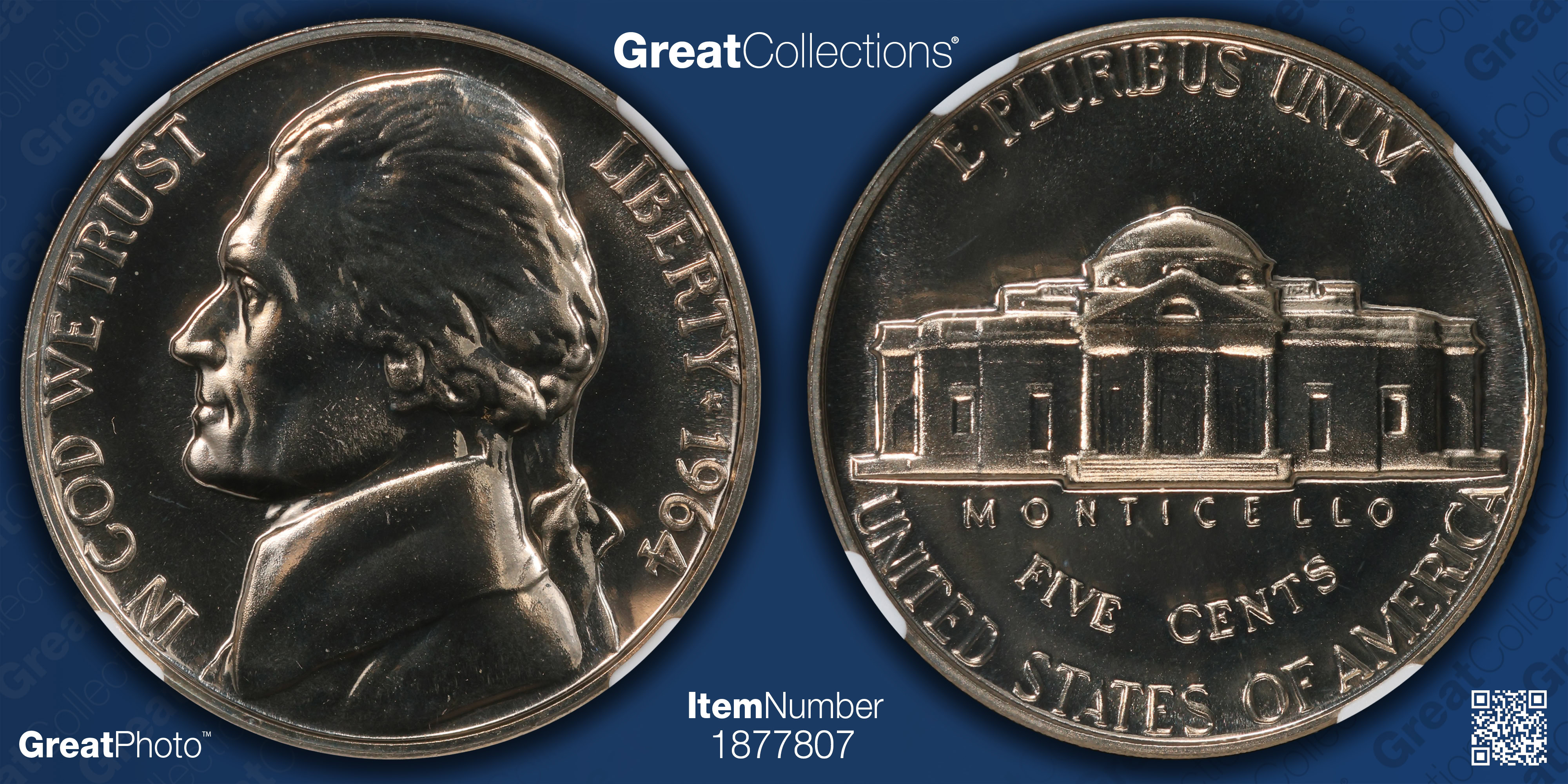 1964 Jefferson Nickel NGC Proof-68 (Item 1877807) | GreatCollections ...