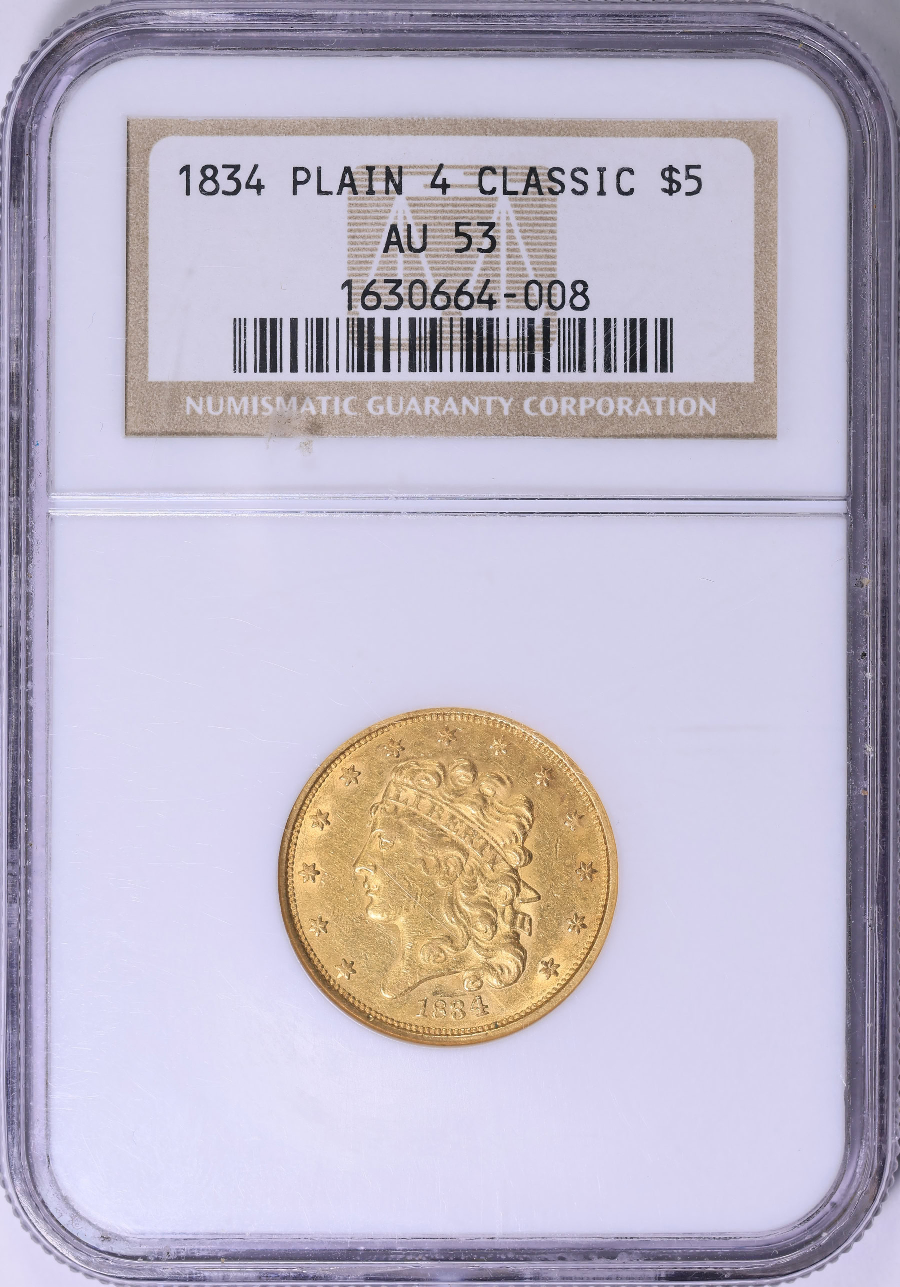 1834 Classic Head Gold Half Eagle Plain 4 NGC AU-53 (Item 1877815) | GreatCollections Coin Auctions