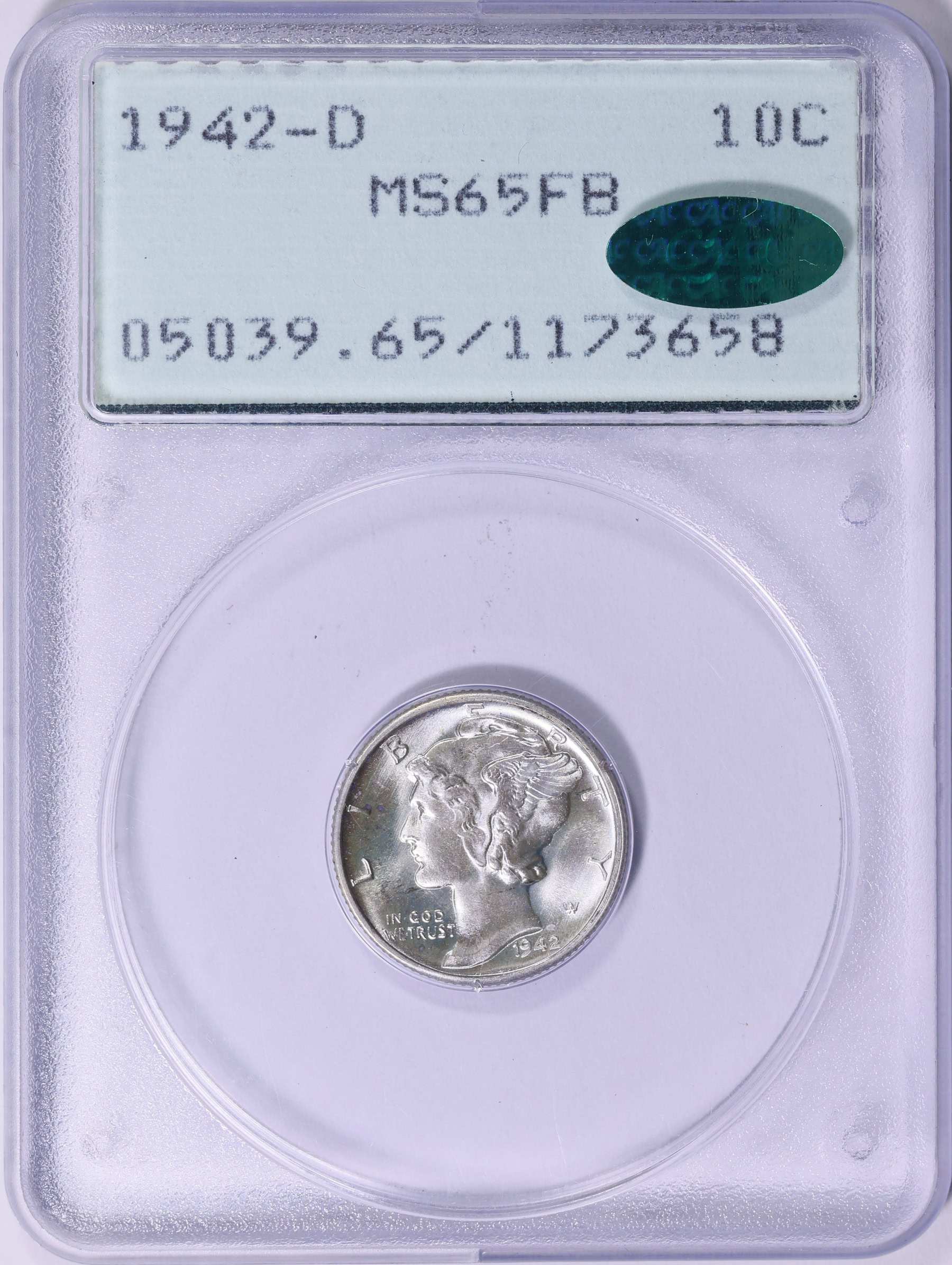 1942-D Mercury Dime PCGS MS-65 FB (CAC Green) OGH (1st Gen) (Item 1877879) | GreatCollections ...