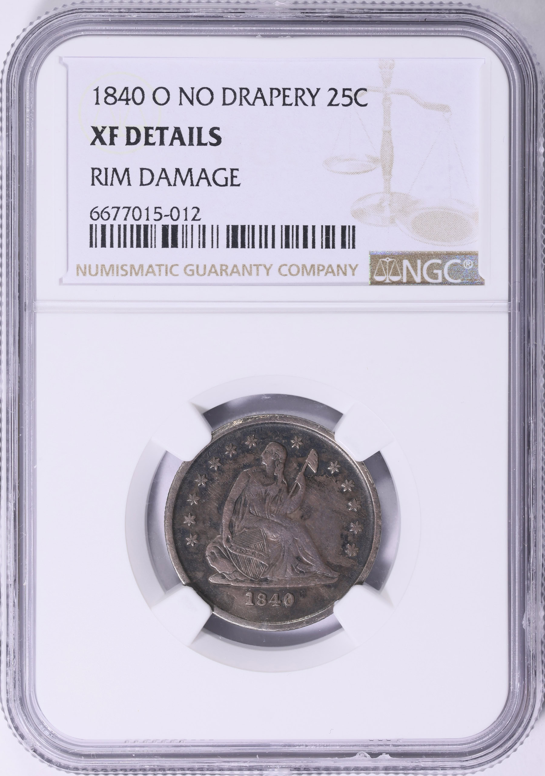 1840-O Seated Liberty Quarter No Drapery NGC XF Details (Item 1877906) | GreatCollections Coin ...