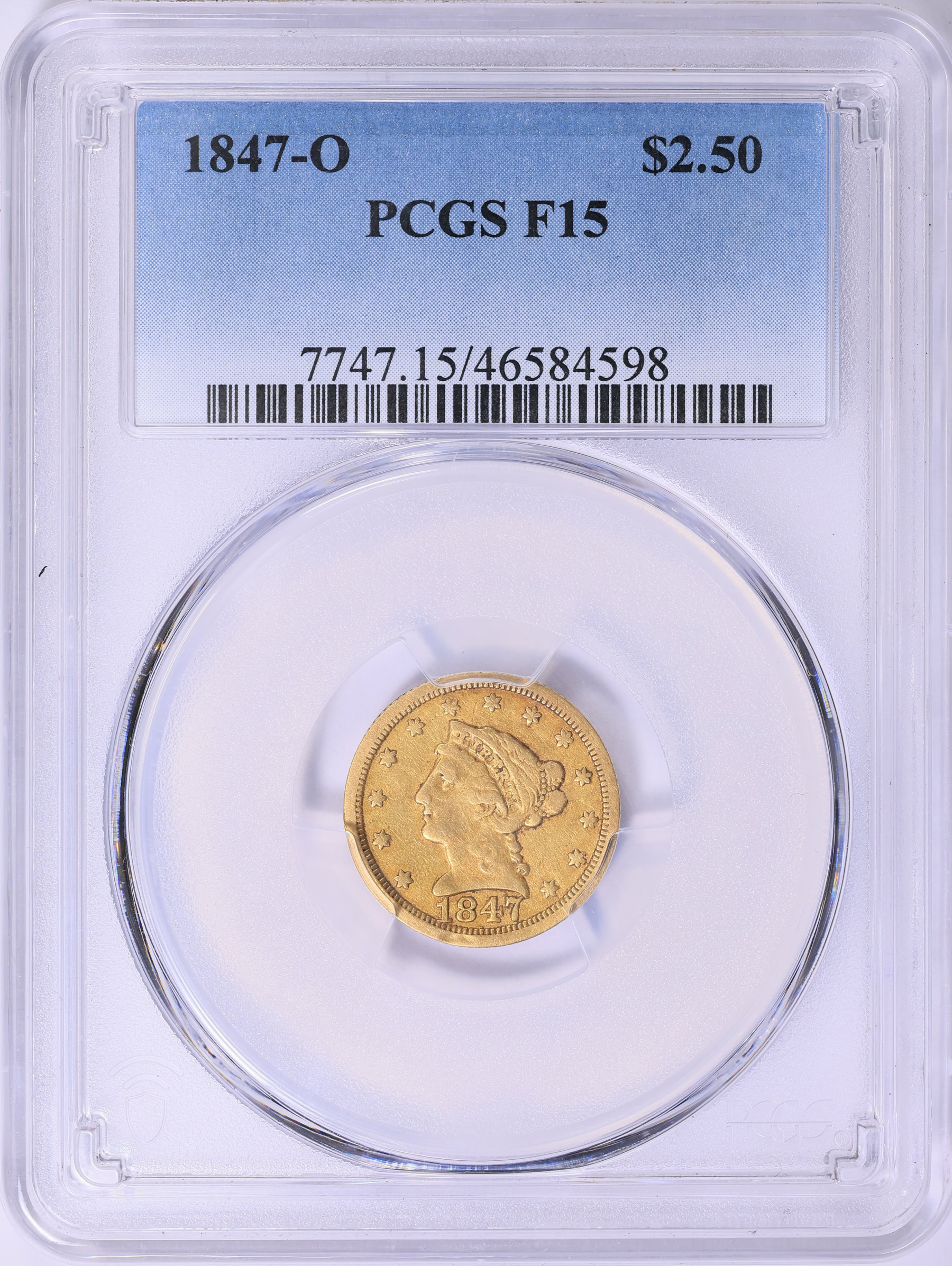 1847-O Liberty Gold Quarter Eagle PCGS F-15 (Item 1878043) | GreatCollections Coin Auctions
