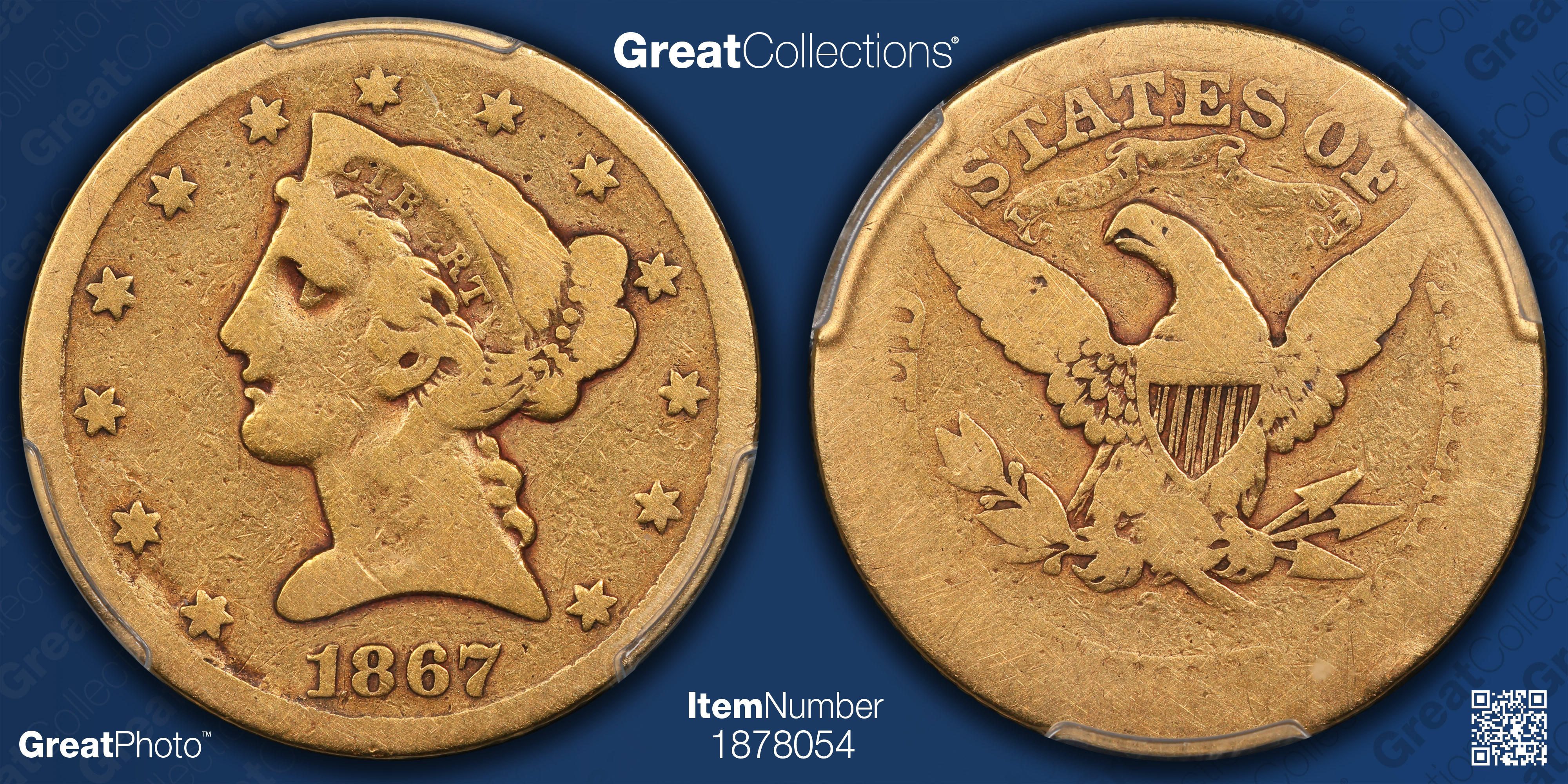 1867-S Liberty Gold Half Eagle PCGS AG-3 (CAC Green) (Item 1878054 ...