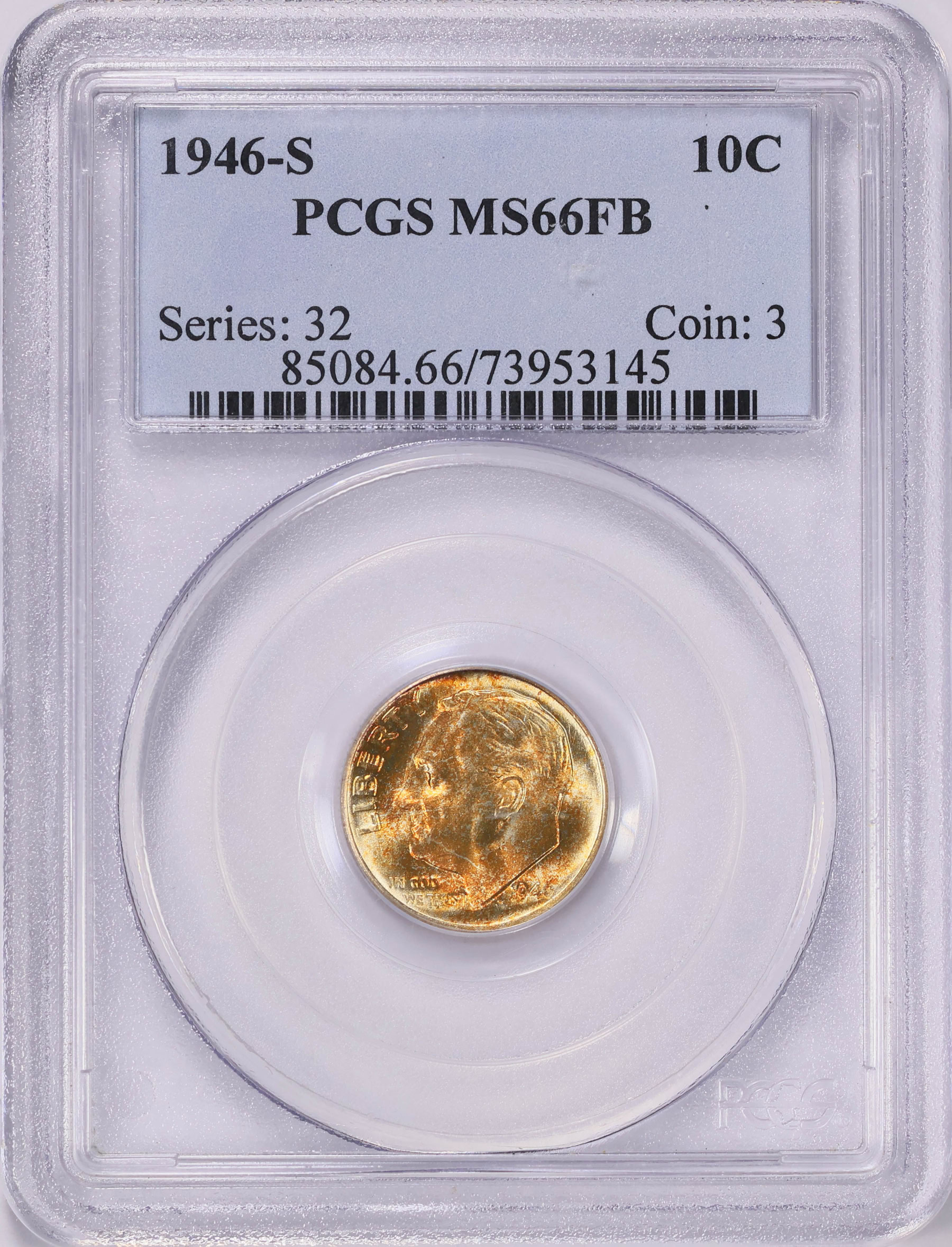 1946-S Roosevelt Dime PCGS MS-66 FB (Toned) (Item 1878120) | GreatCollections Coin Auctions